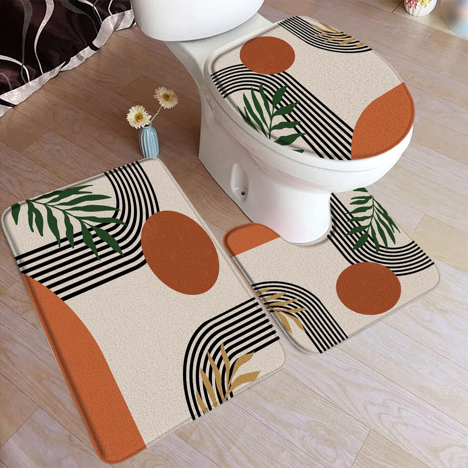 Amazon.com: 3Pcs Boho Bath Rug Set Mid Century Abstract Geometric ...