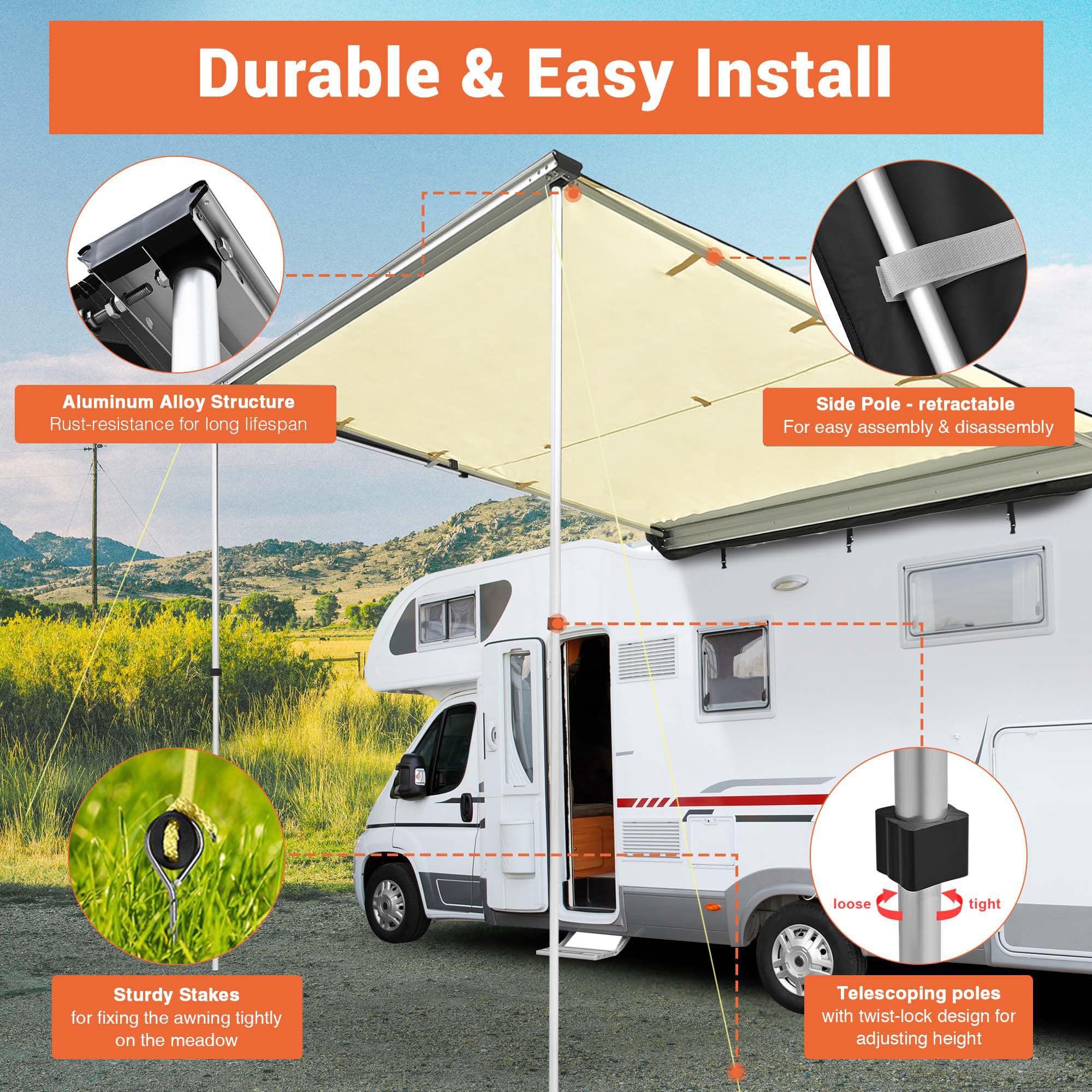 Snapklik.com : Vehicle Awning 6.6x8.2 Retractable Car Side Roof Rack ...