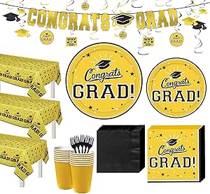 Amazon.com: Yellow Congrats Grad Graduation Party Kit for 60 Guests ...