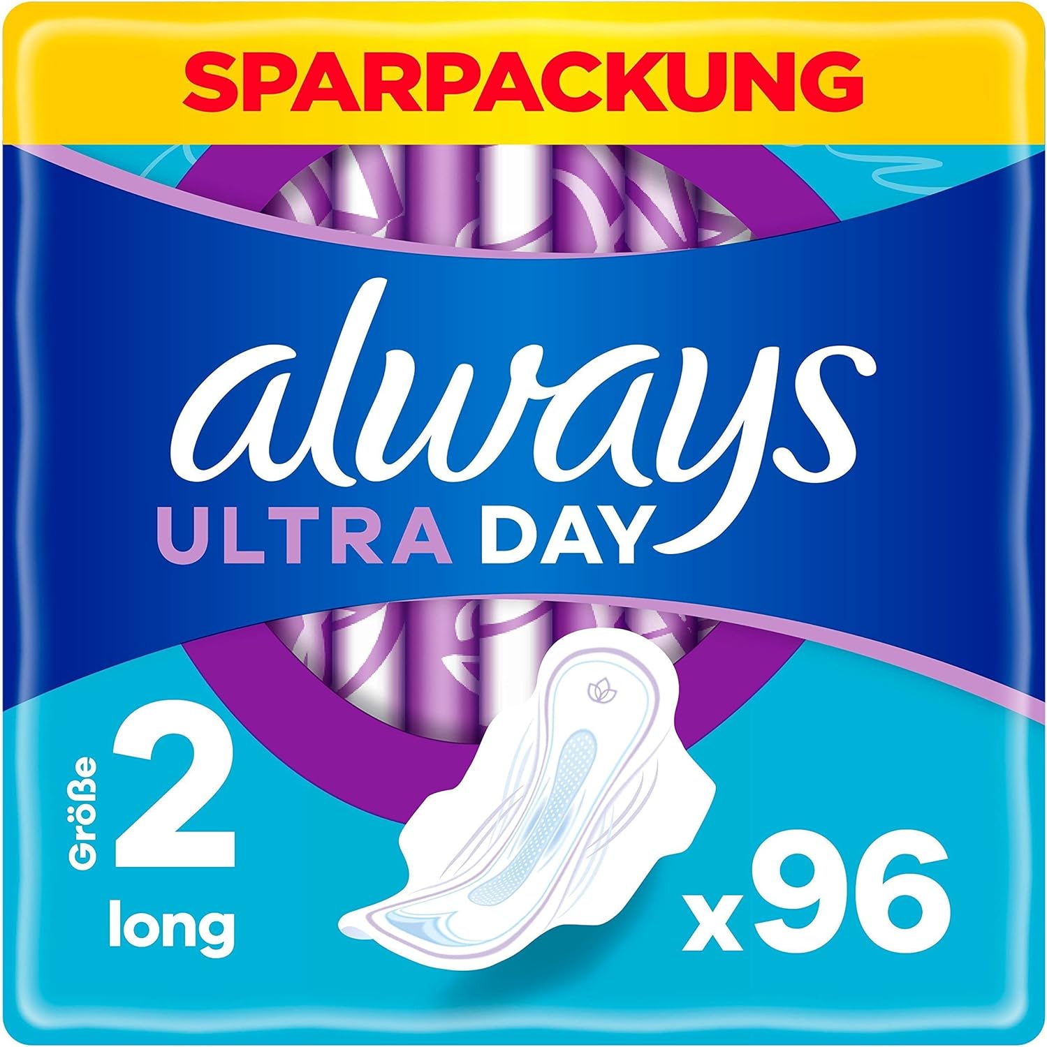 Always Ultra Binden Damen Gr. 2, Long, 96 Damenbinden mit Flügeln (3 x 32 Stück) Multipack ...