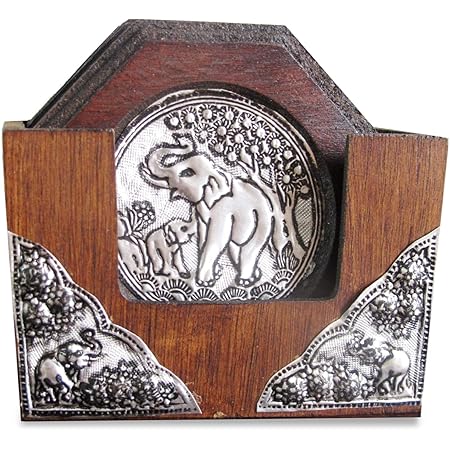 Amazon.com: Proud Elephant Hand Carved Square Set of 6 Coaster Holder ...