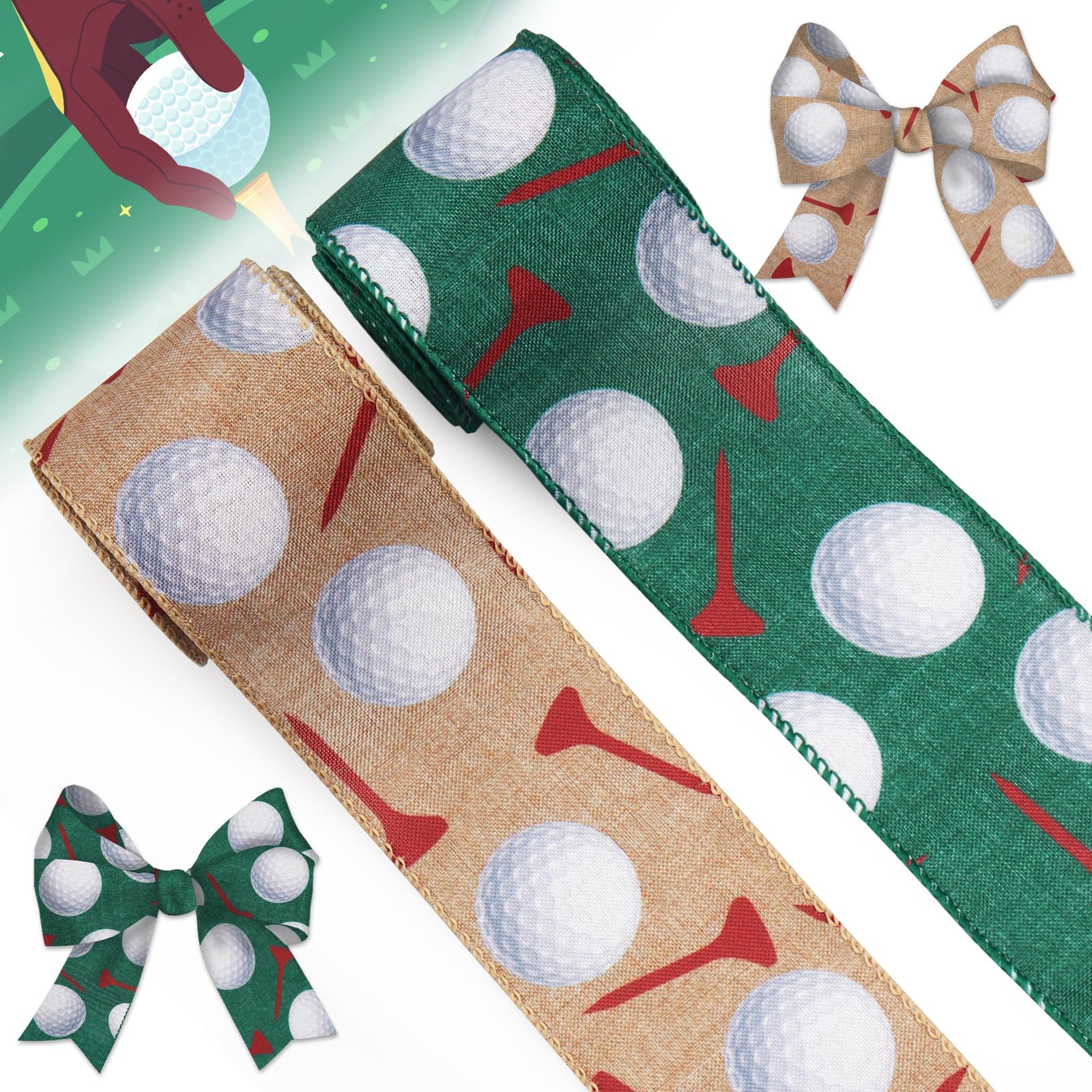 Amazon.com: Golf Ribbon for Gift Wrapping Sports Burlap Wired Edge ...