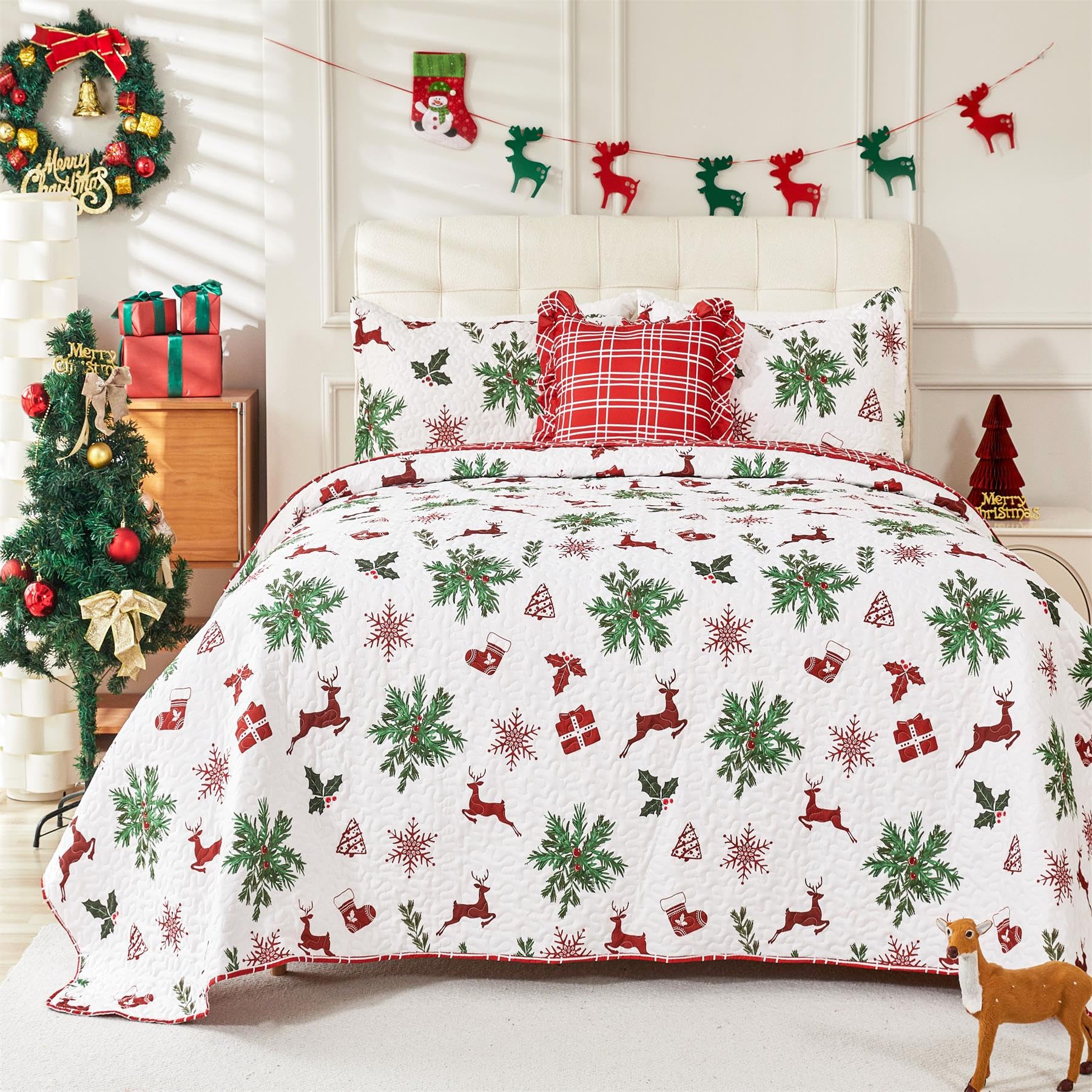 Amazon.com: Christmas Quilt Set Queen Size,Christmas Tree Pattern ...