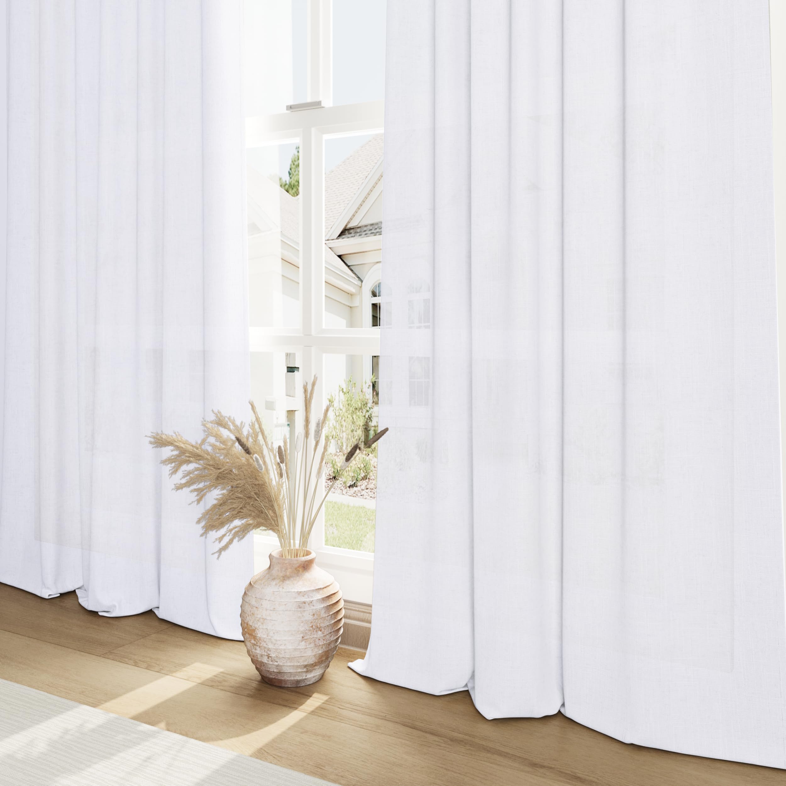 Snapklik.com : Hokibero 204 Inch White Linen Curtains For Living Room 2 ...