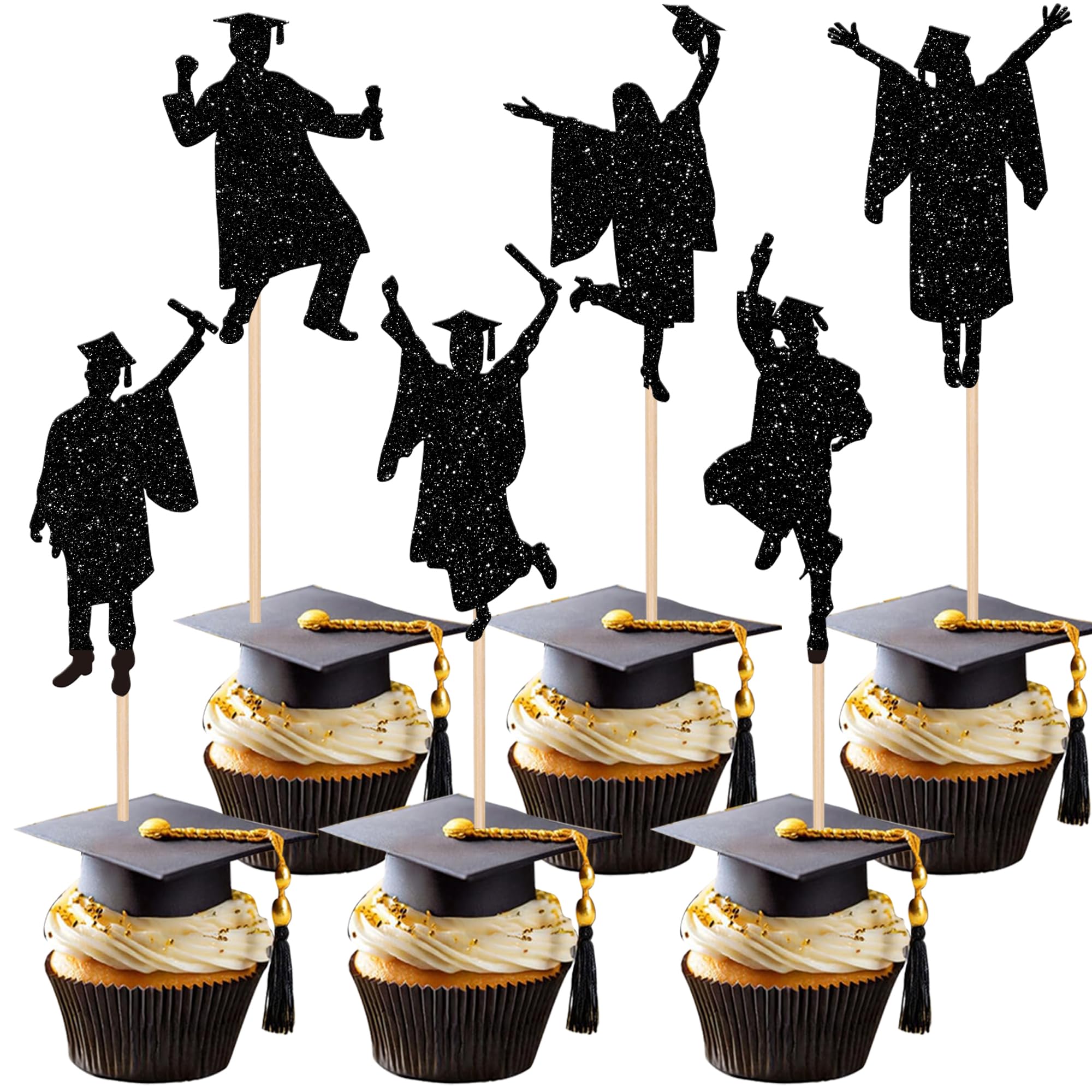 Snapklik.com : 36 PCS 2024 Student Graduation Cupcake Toppers Black ...
