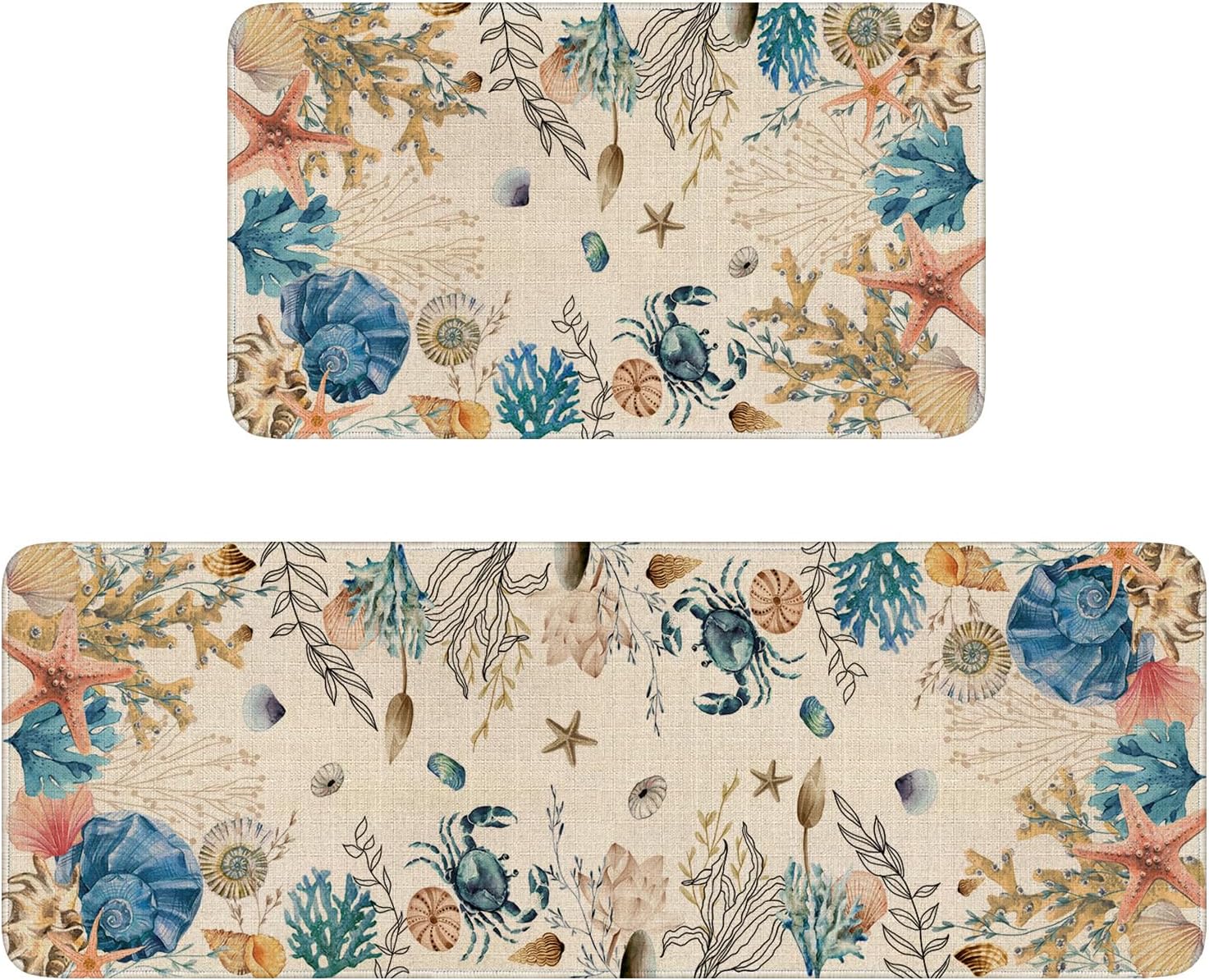 Amazon.com: Faptoena Ocean World Kitchen Rugs Set of 2, Coastal Coral ...
