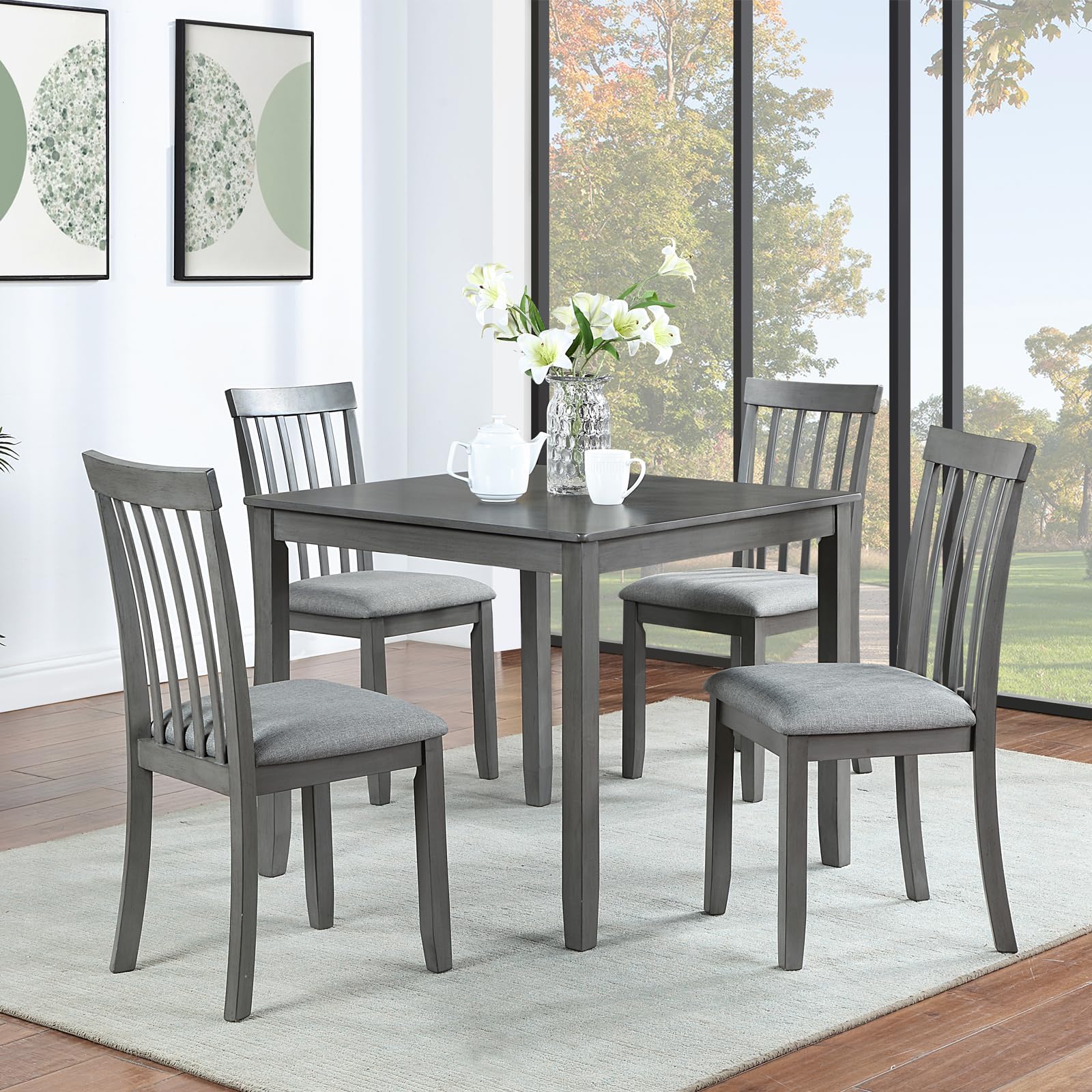 Amazon.com - Merax Solid Wood Dining Table Set with Chairs of 4 ...