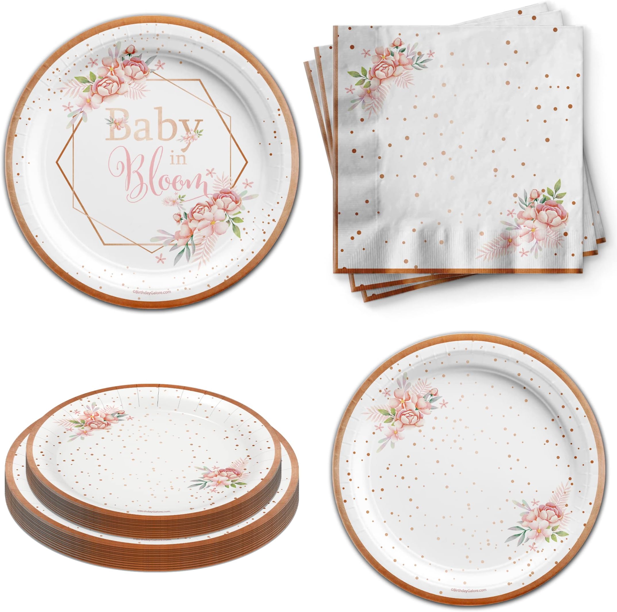 Amazon.com: Baby in Bloom Floral Baby Shower Party Supplies Set Plates ...