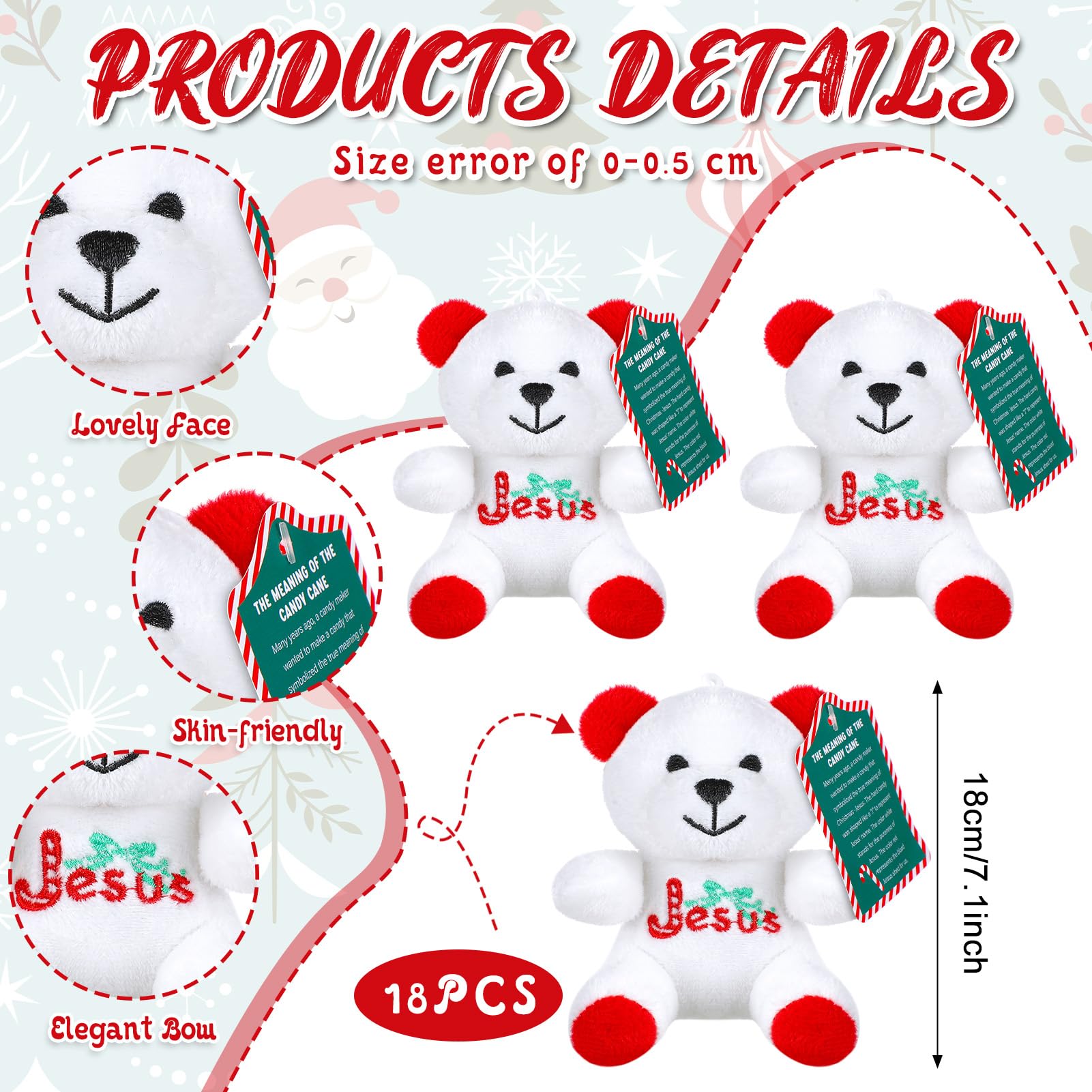 Snapklik.com : Haull 18 Pcs Christmas Jesus Bear Plush Bears