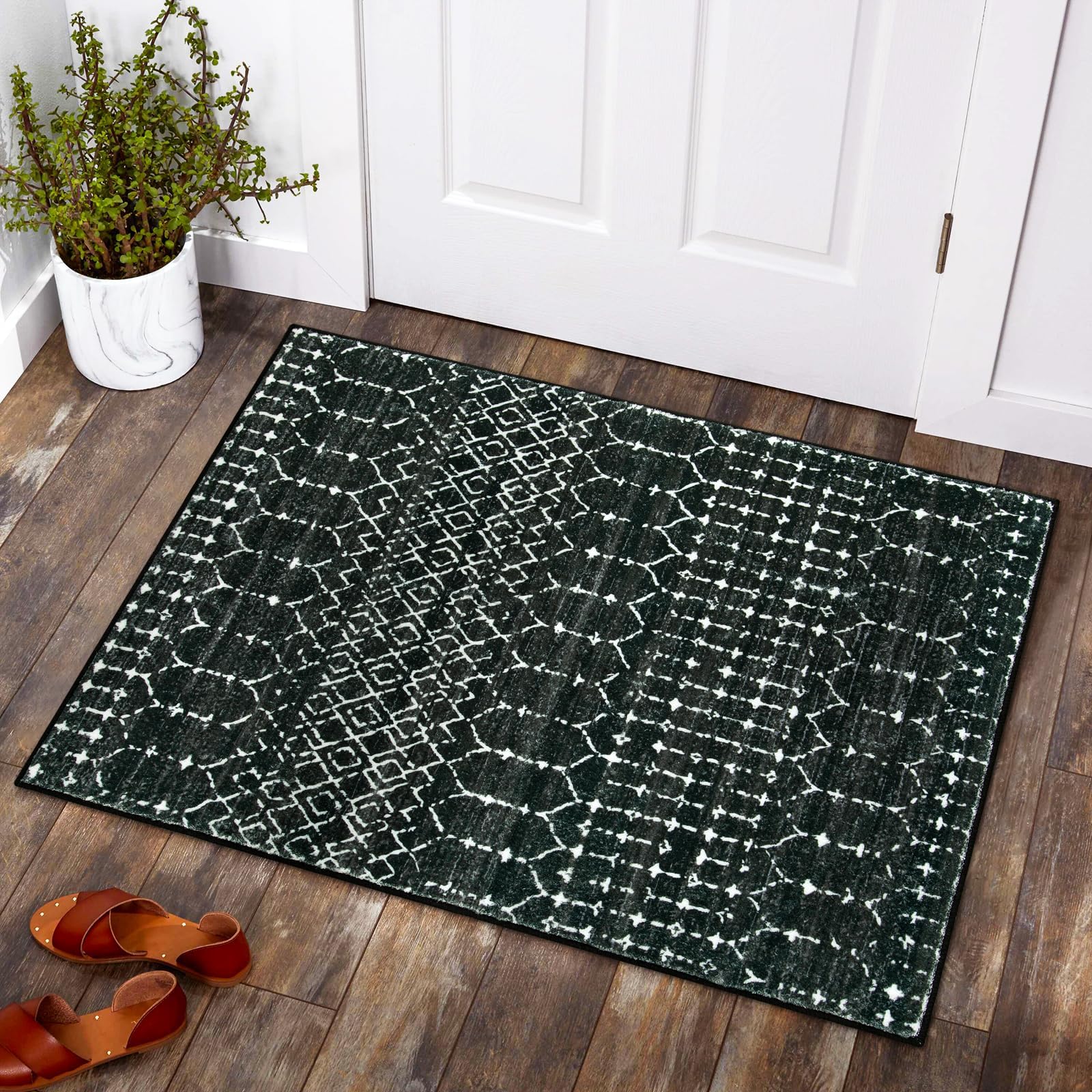 Amazon.com: Lansny 2 PCS Vintage Entryway Rug Washable Rug, Dark Green ...