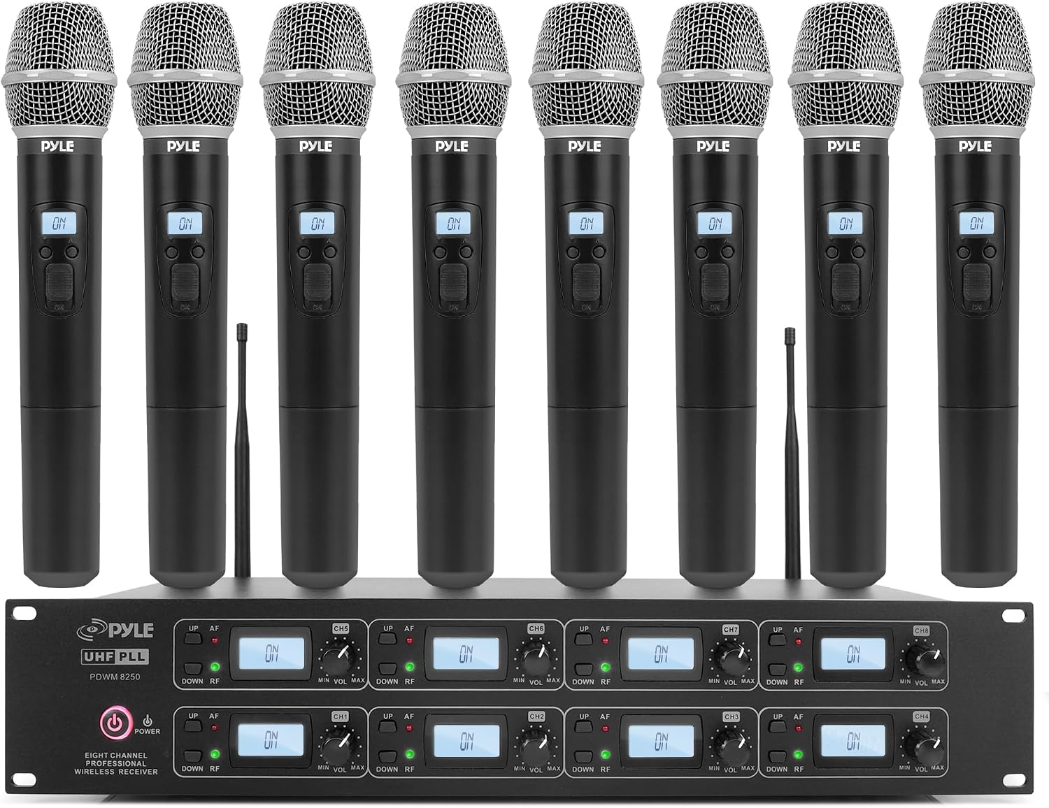 Amazon.com: Pyle Professional 8 Channel UHF Wireless Microphone System ...