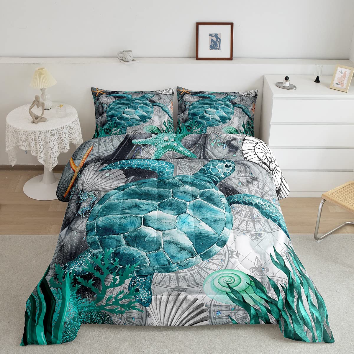 Sea Turtle Bedding Set Boys Ocean Comforter Set for Kids Teens Ultra ...