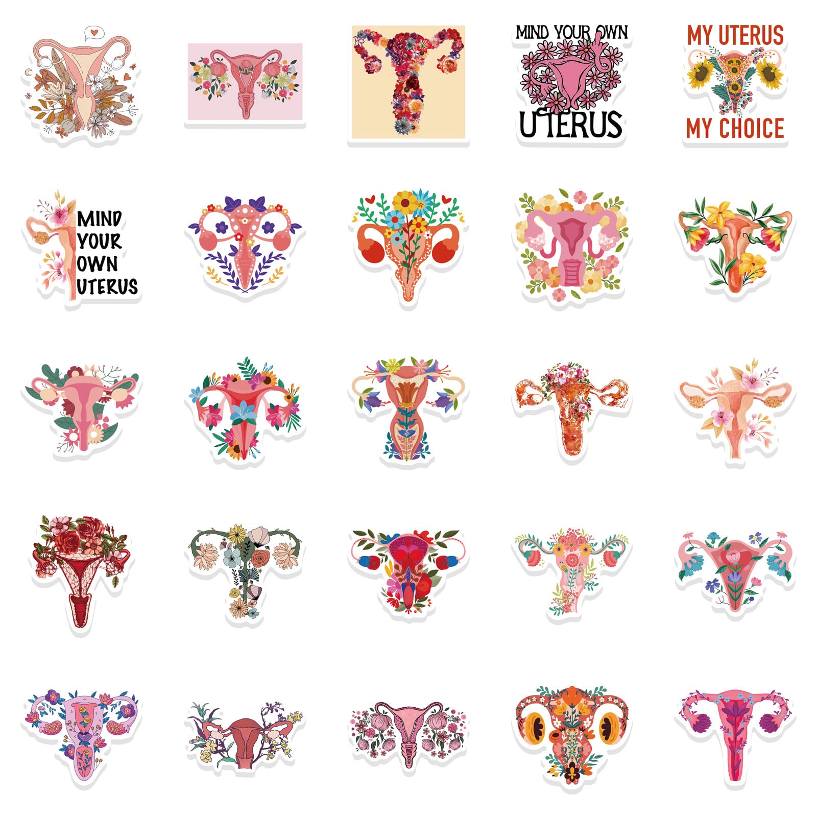 Snapklik.com : Feminist Uterus Flowers Stickers - My Mind My Body My ...