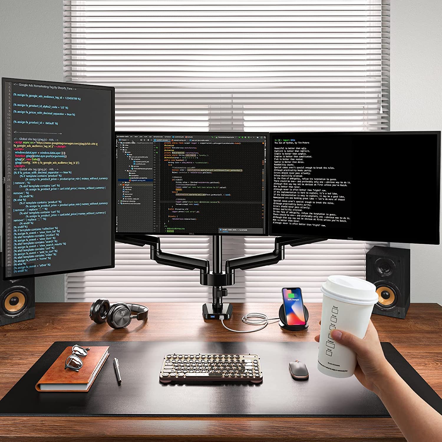 ErGear Triple Monitor Mount Stand with USB Ports, Fully Adjustable Gas ...