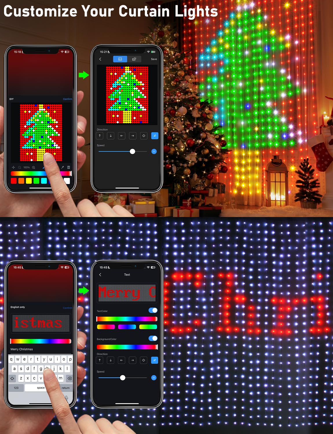 Snapklik.com : Animated Curtain Lights, 540LEDs Static Dynamic Curtain ...