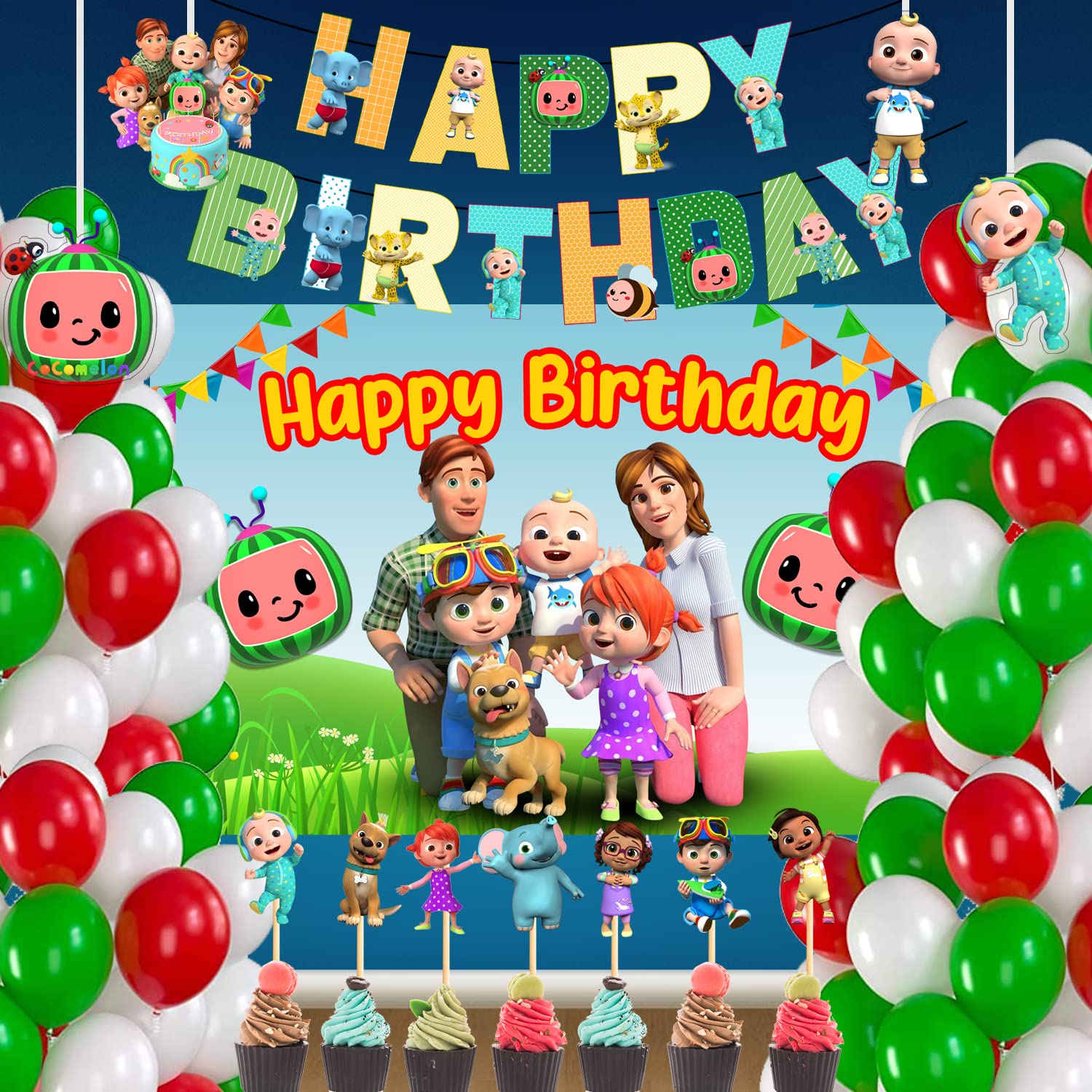 Buy Dekor Spree Cocomelon Theme Happy Birthday Party Decoration Kit ...