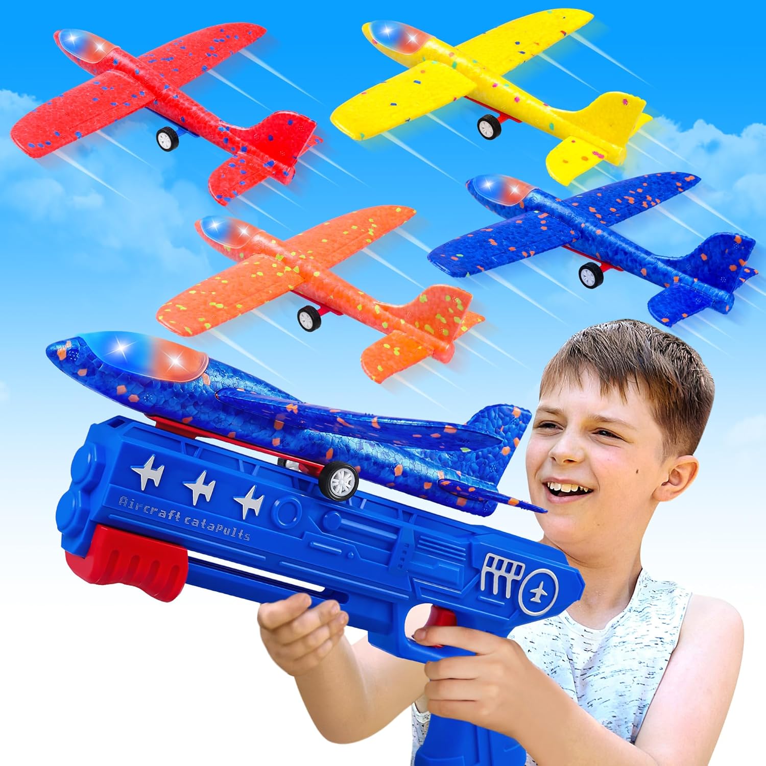 Amazon.com: 4 Pack Airplane Launcher Toys, 2 Flight Modes LED Foam ...