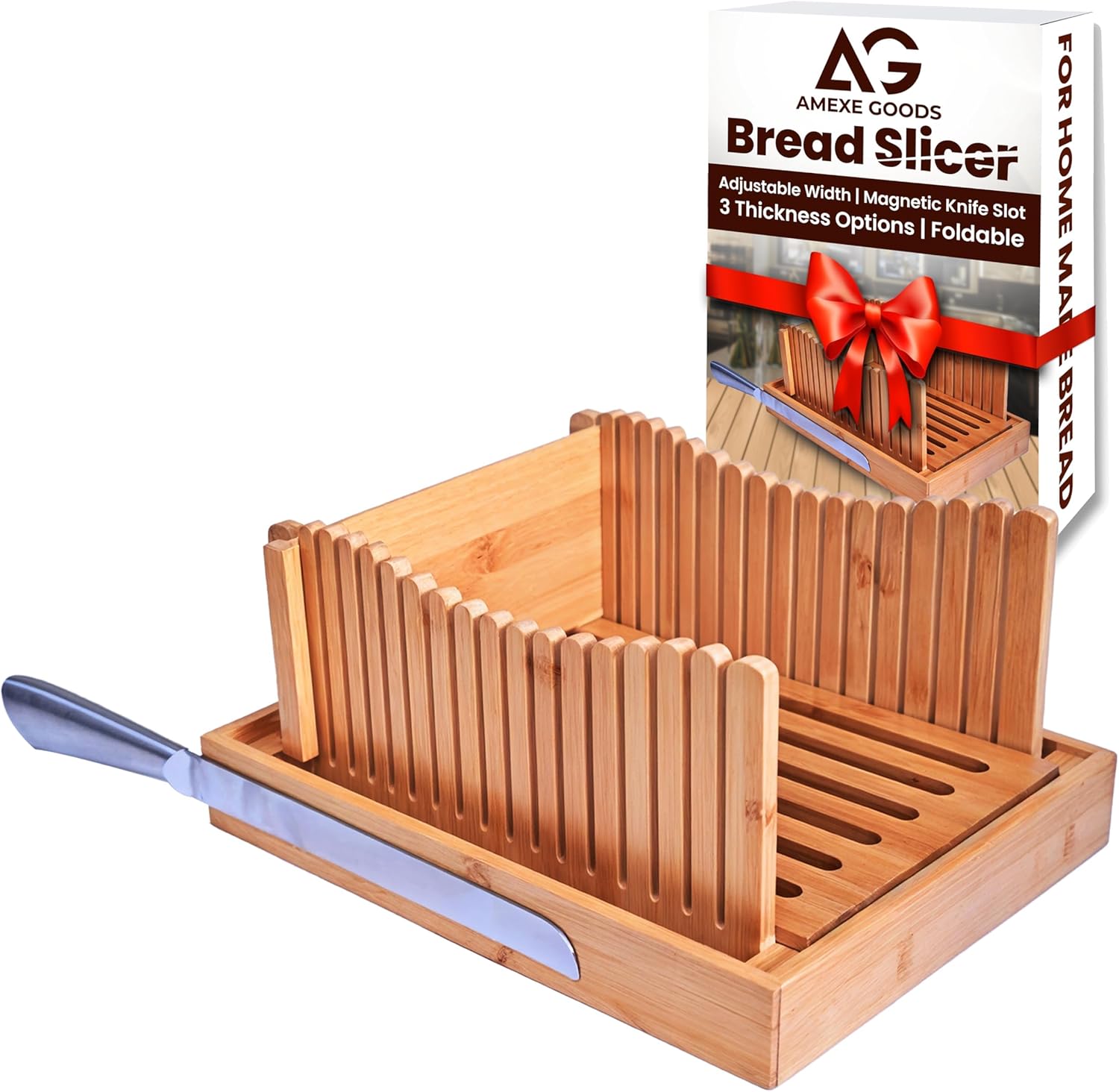 Amazon.com: Large Bamboo Bread Slicer for Homemade Bread with 15” Knife ...
