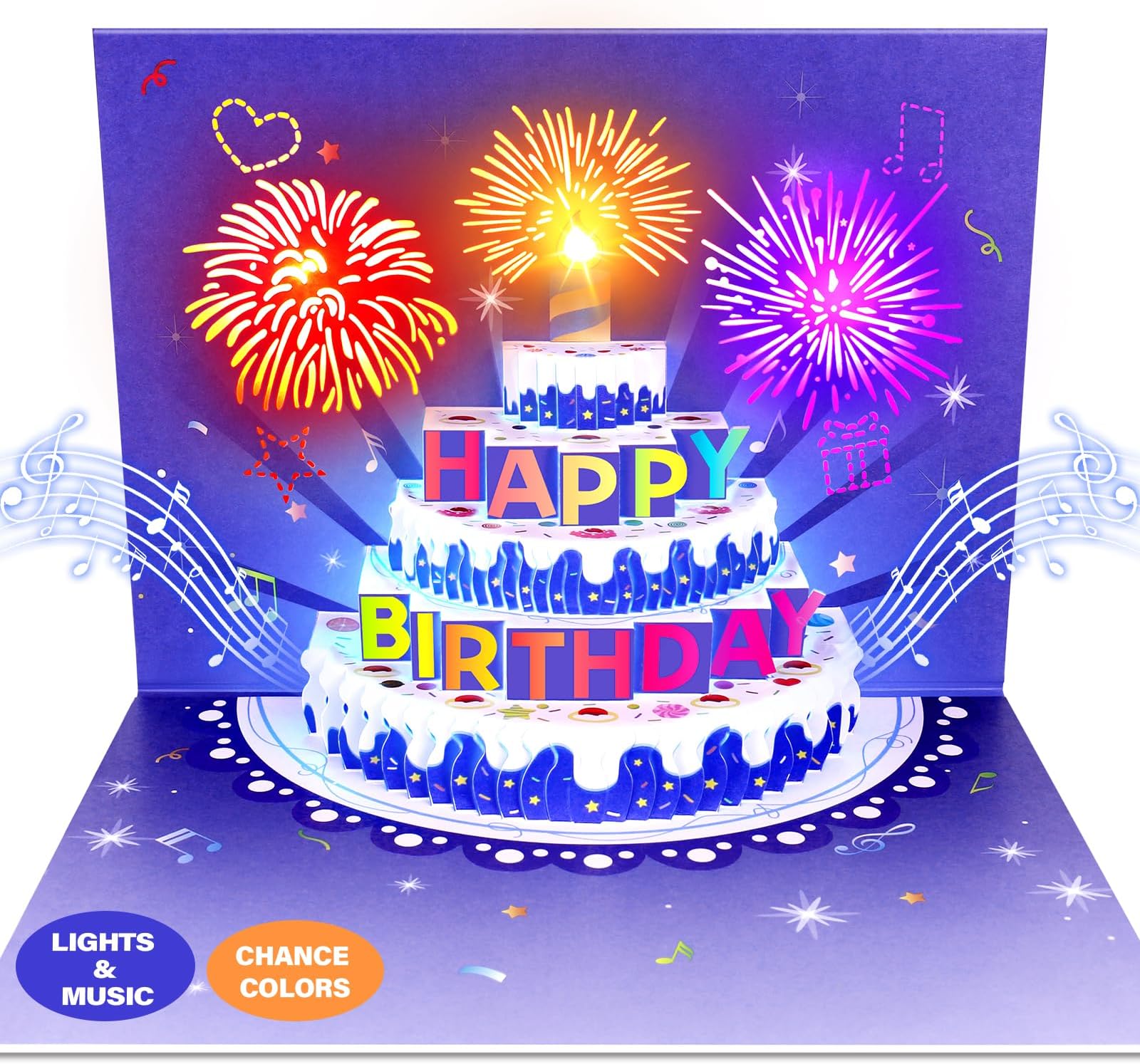 Birthday Cards, Pop-up MUSIC & LIGHTS Fireworks Birthday Greeting Cards ...