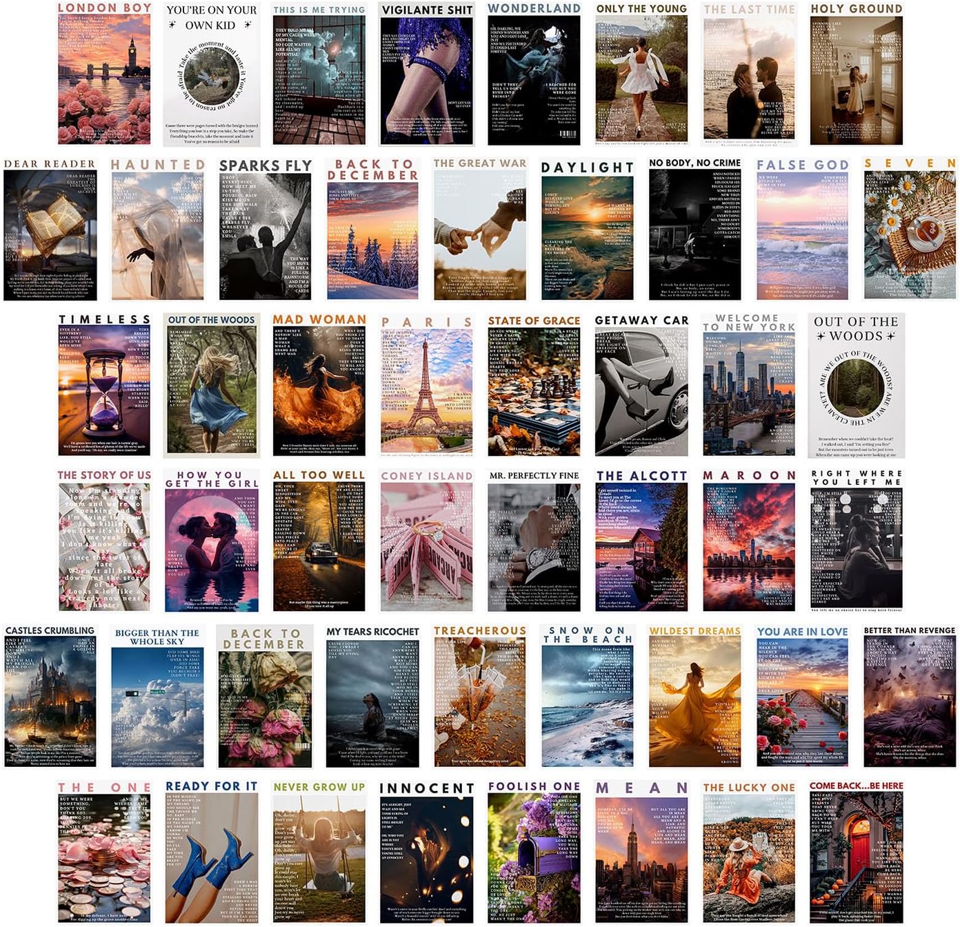 ZJNB Taylor Aesthetic Poster, Album Cover Lyrics Inspired Wall Collage ...