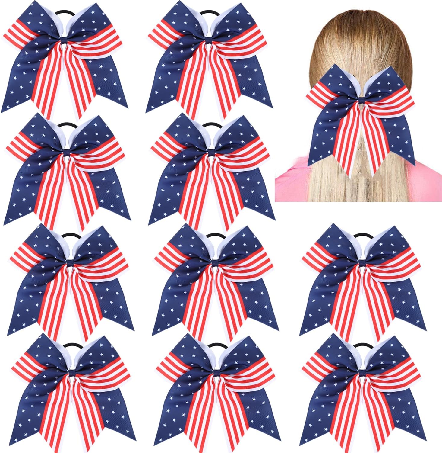 Amazon.com : American USA Flag Cheer Bows for Girls,Red White and Blue ...