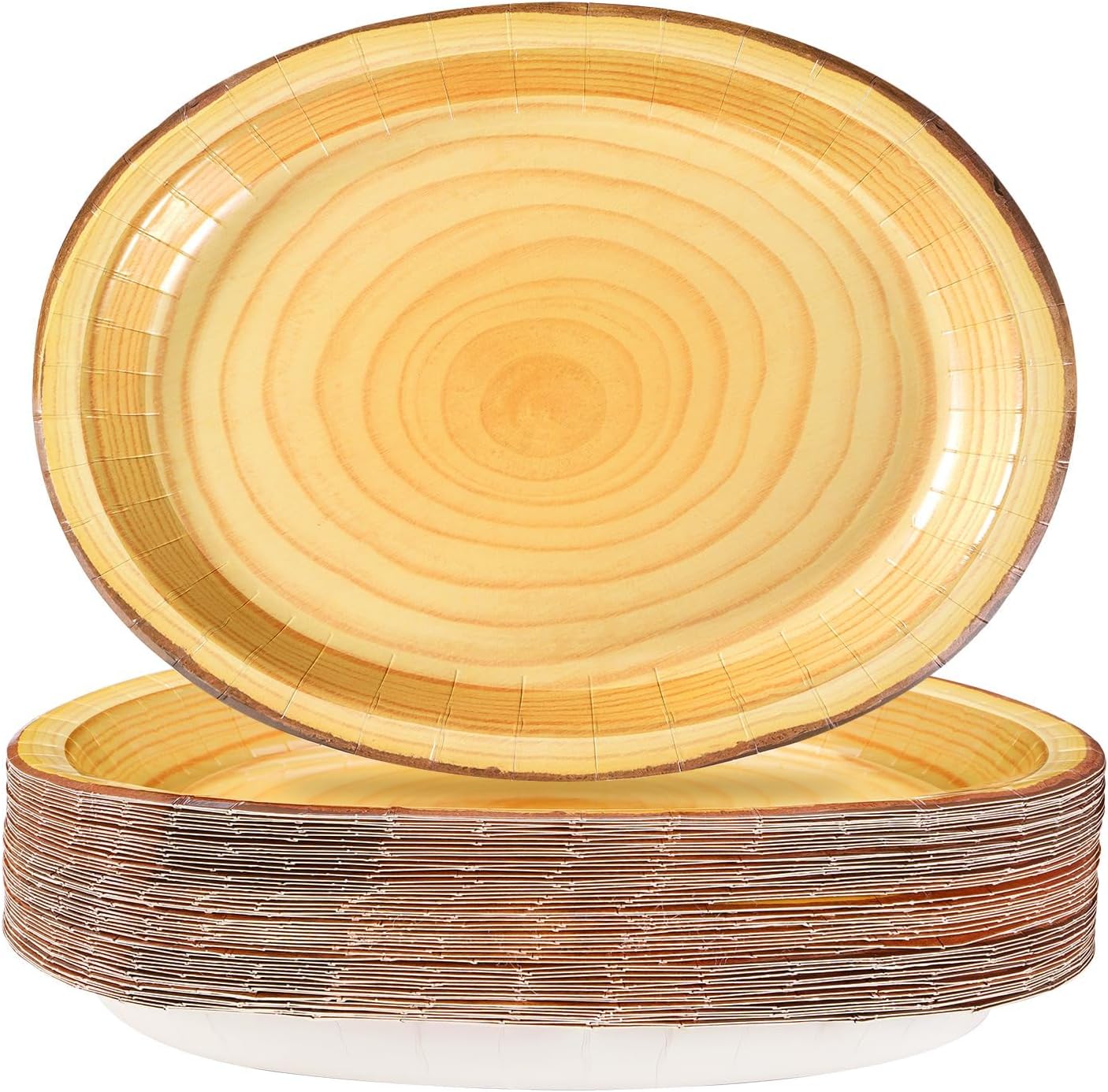 Amazon.com: Gift Boutique 50 Count Wood Oval Paper Plate 10" X 12 ...