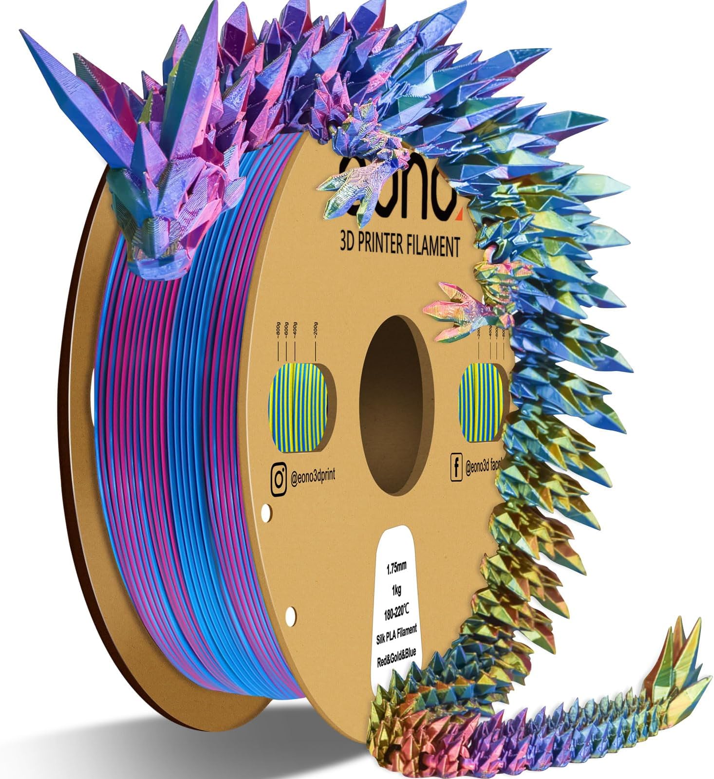 Eono PLA Filament 1.75mm Tricolor PLA 3D Printer Filament Coextrusion ...