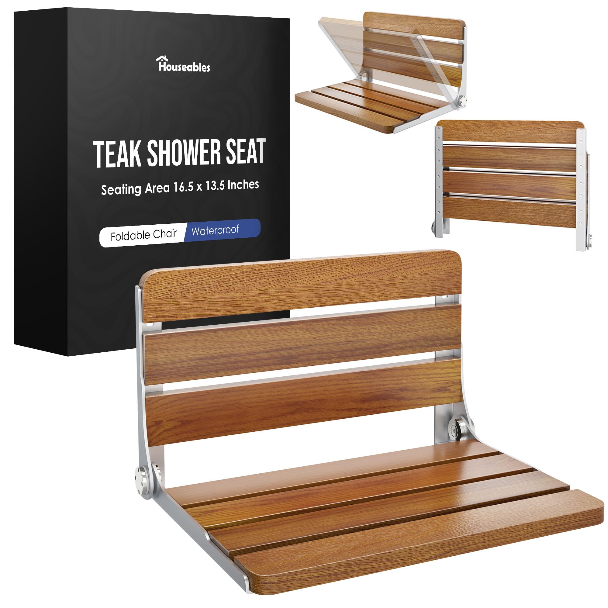 Amazon.com: Teak Shower Seat, Folding Shower Seat Wall Mounted, Folding ...