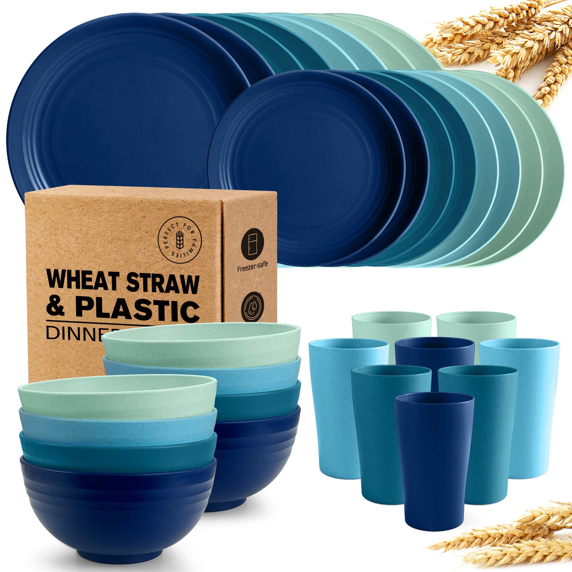 Snapklik.com : 32-Piece Kitchen Plastic Wheat Straw Dinnerware Set ...