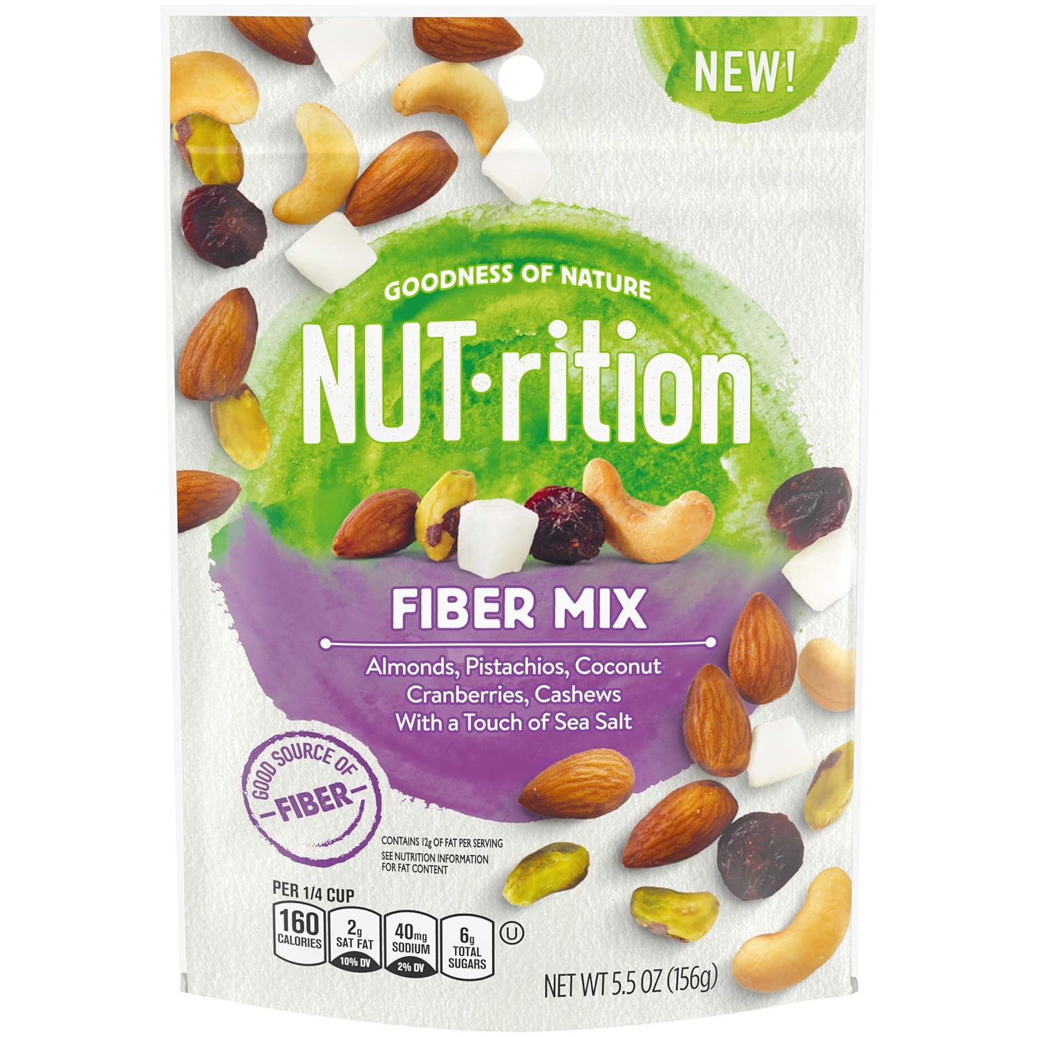 Amazon.com : NUT-rition Fiber Mix Mixed Nuts (5.5 oz Bag) - Trail Mix ...