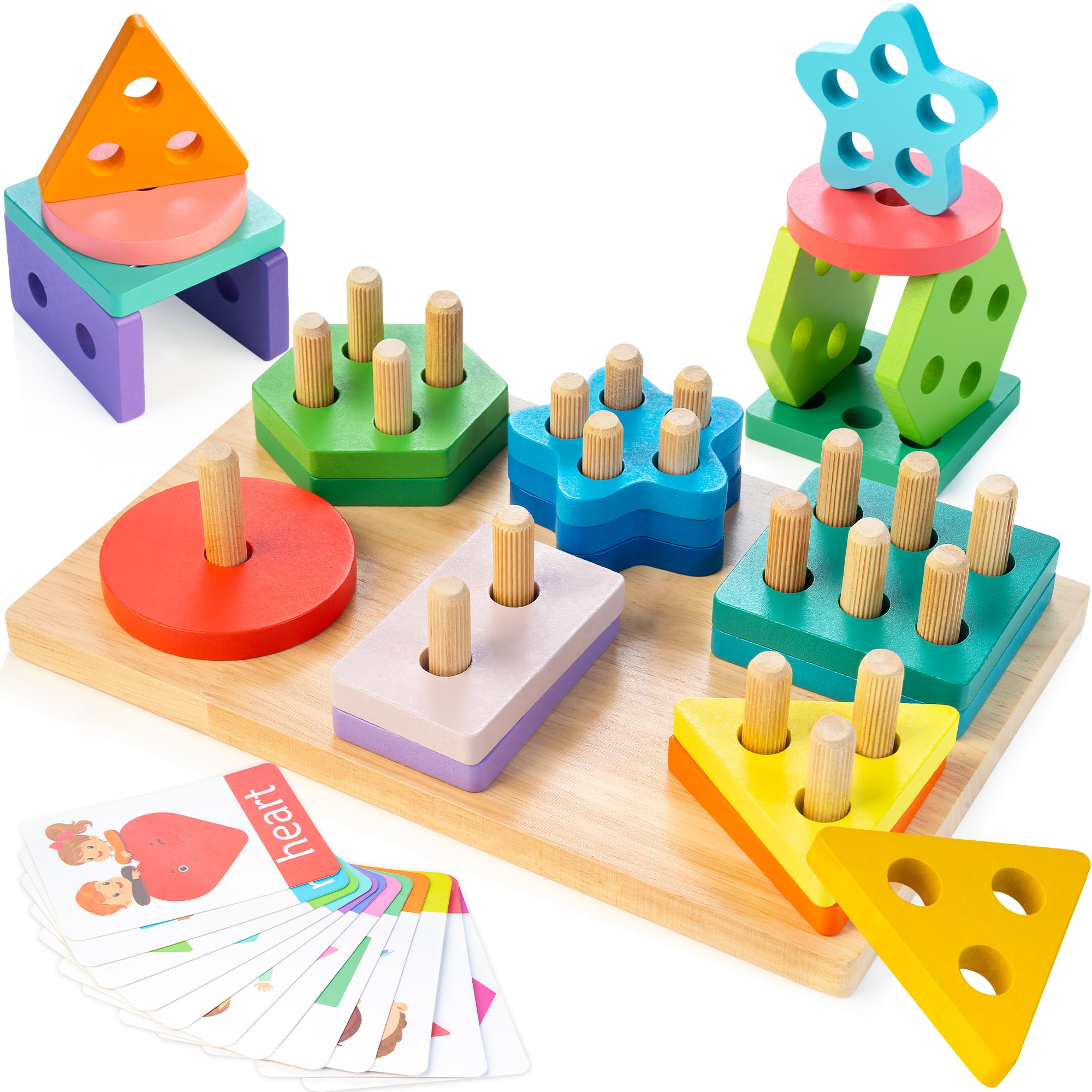 Amazon.com: AMAWOOD Wooden Baby Shape Sorter Toy, Baby Stacking Toys ...