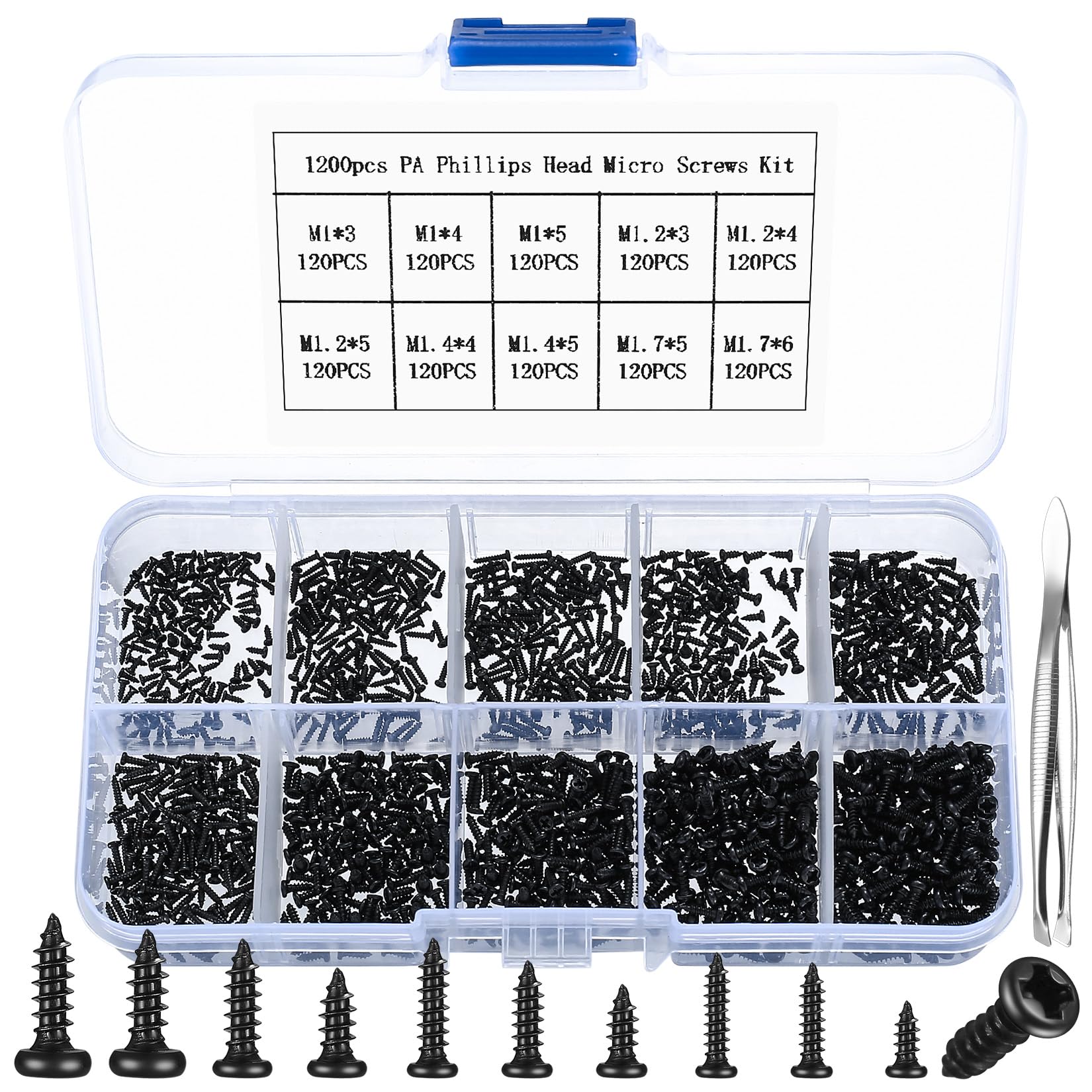 1200 Pcs Small Self Tapping Screws, M1 M1.2 M1.4 M1.7 Phillips Pan Head ...
