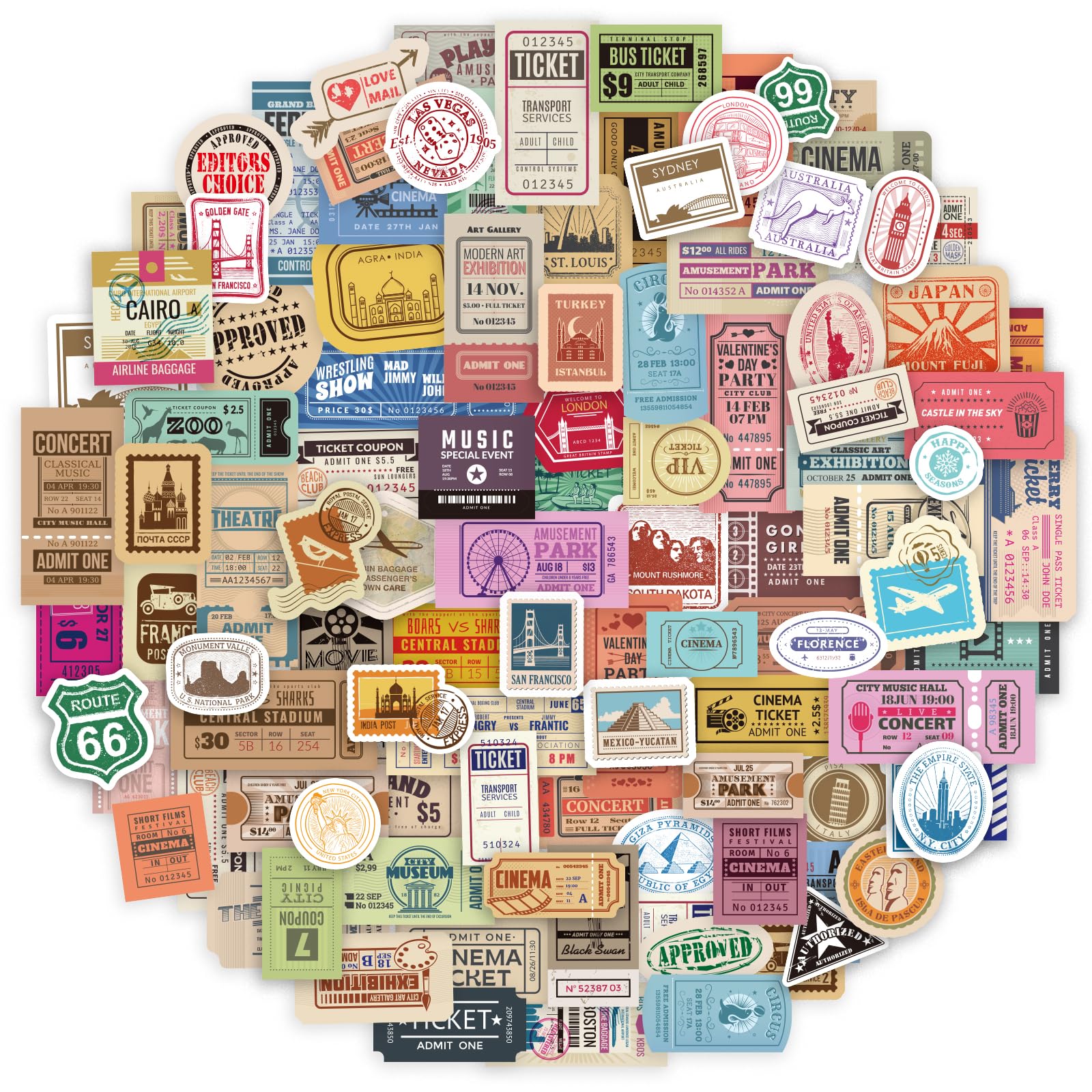 Amazon.com: Prstincol 300 Pcs Vintage Travel Stickers Ticket Stickers ...