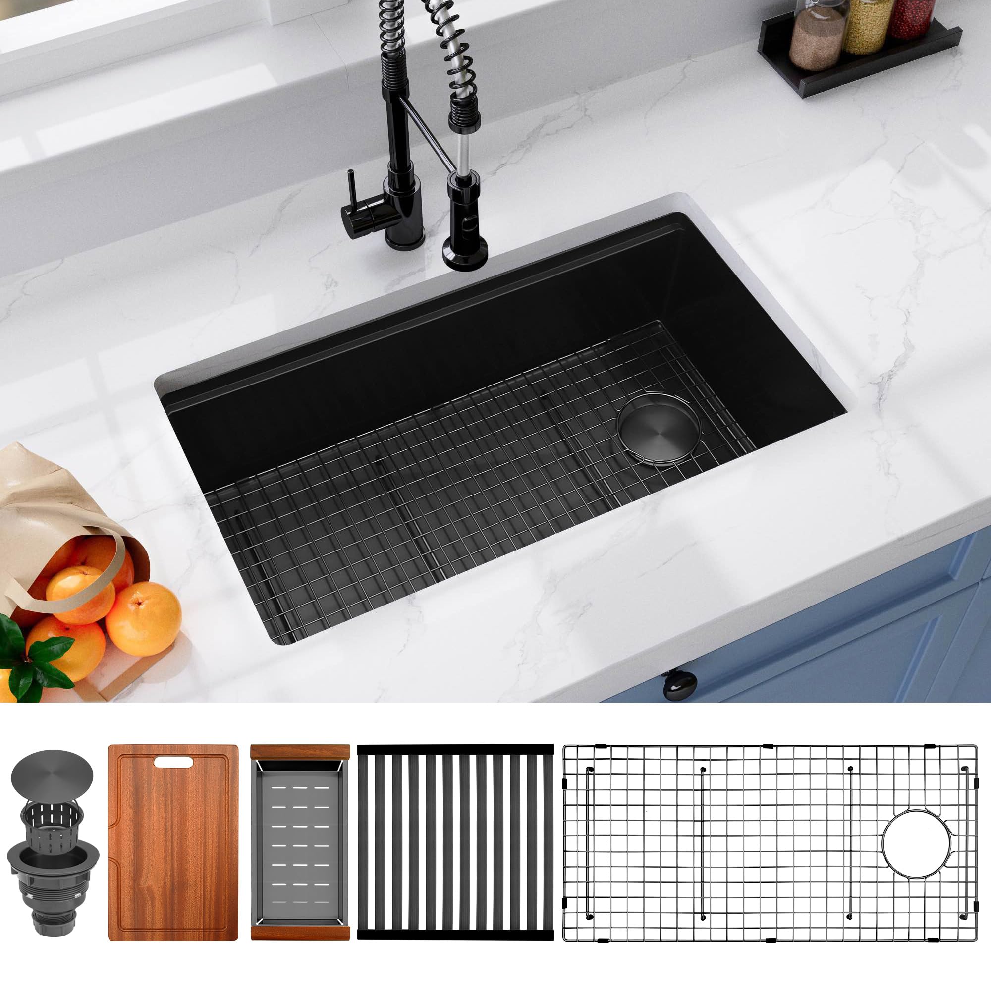 Snapklik.com : Lonsince Black Kitchen Sink,Stainless Steel Undermount ...