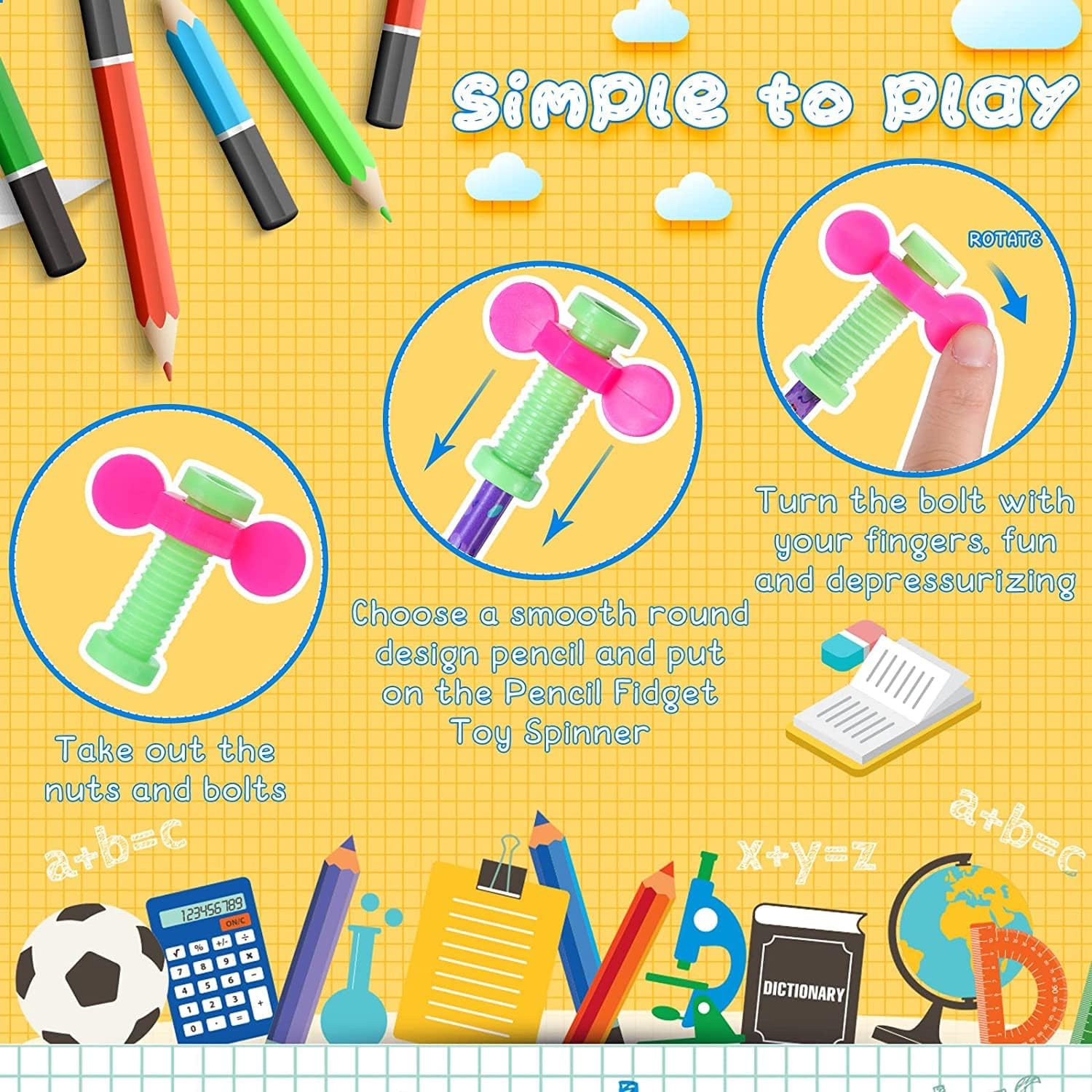 mciskin Pencil Fidget Toy Spinner,Fidget Pencil Topper Plastic Pencil ...