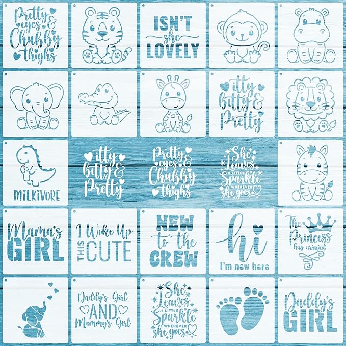 OOTSR 22 Baby Stencils for Painting, Baby Shower Stencils of Phrases ...