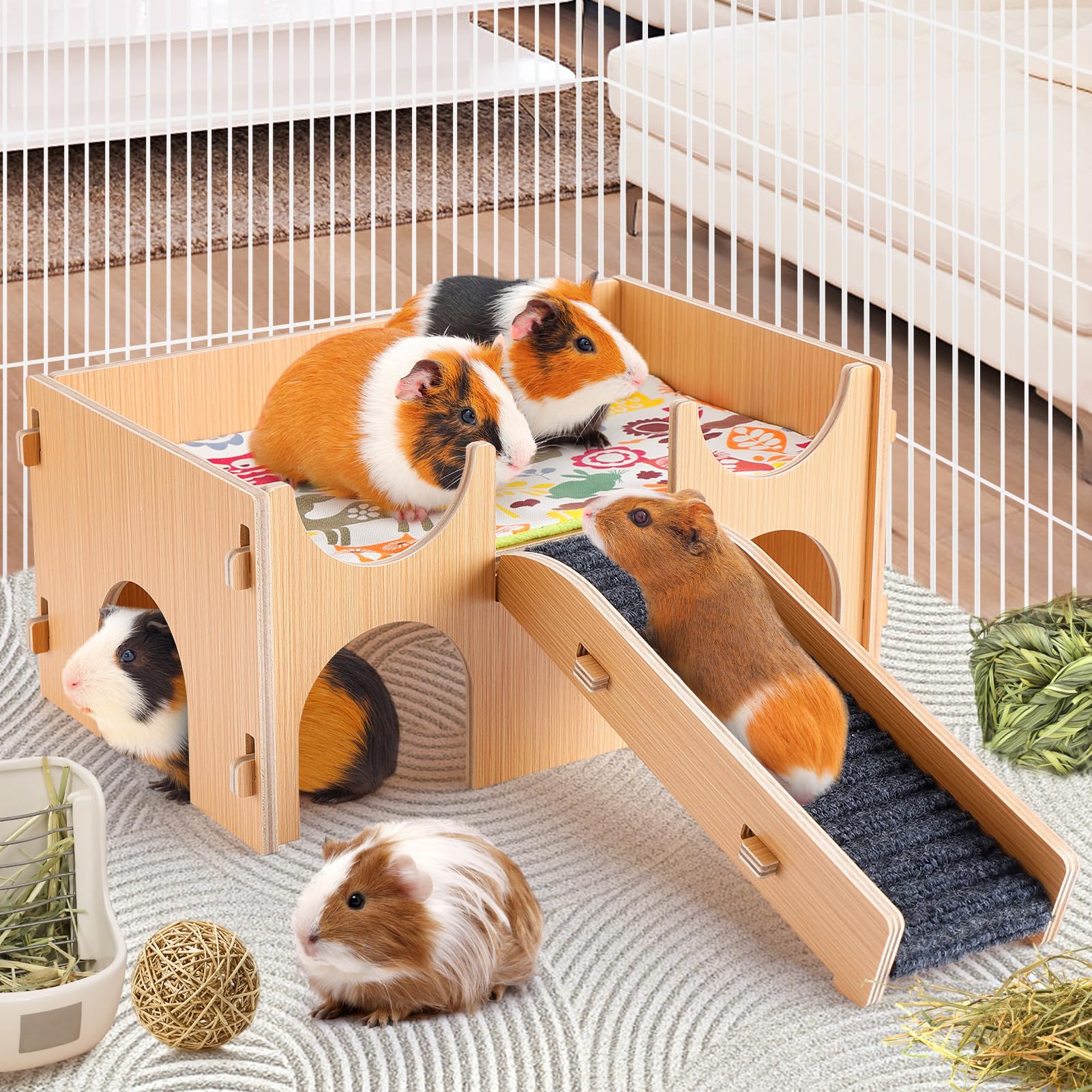 Snapklik.com : Enlarged Guinea Pig Castle, Wooden Guinea Pig Hideout Bed