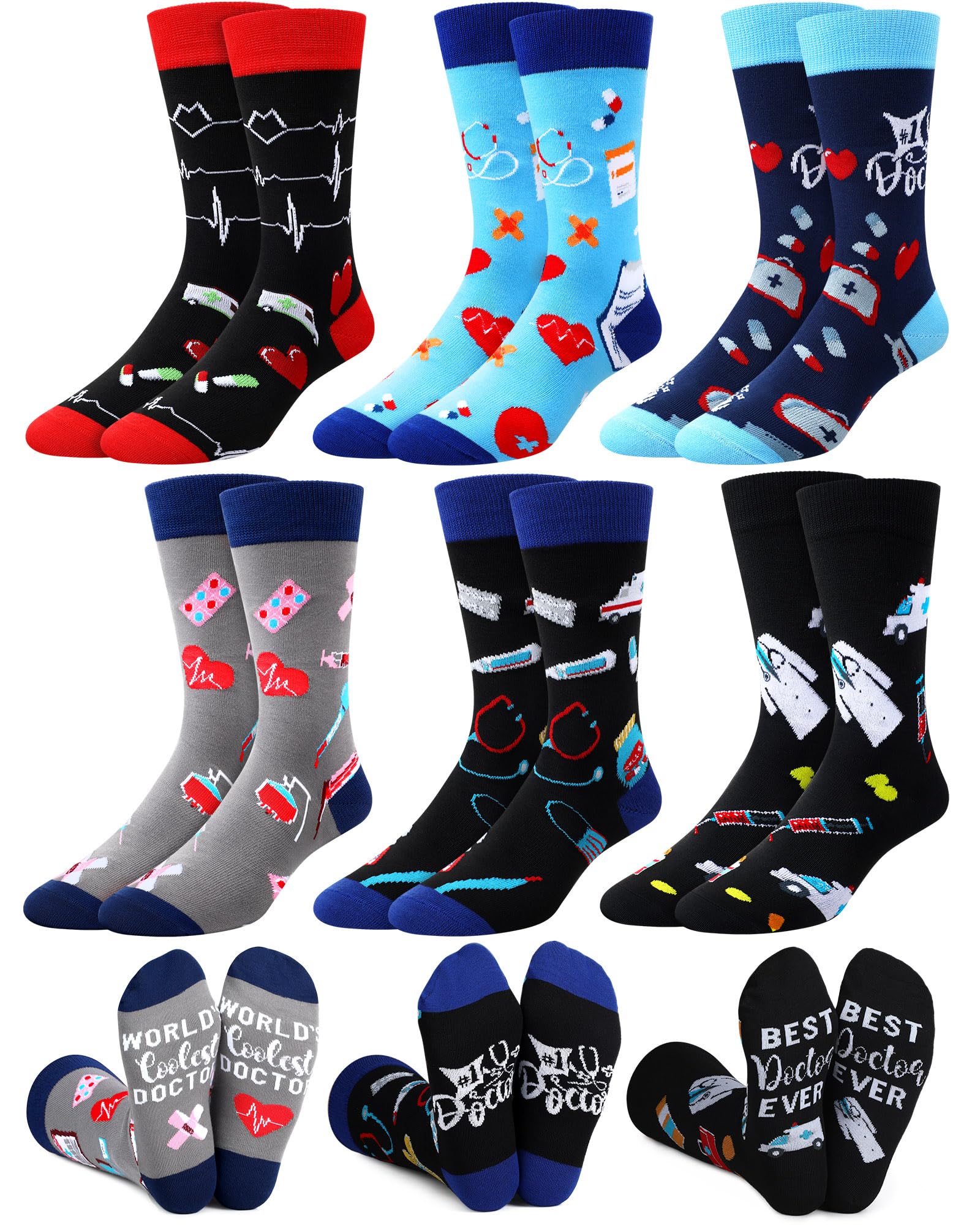 Hercicy 6 Pairs Mens Doctor Socks Medical Socks Dr Socks Pharmacist ...