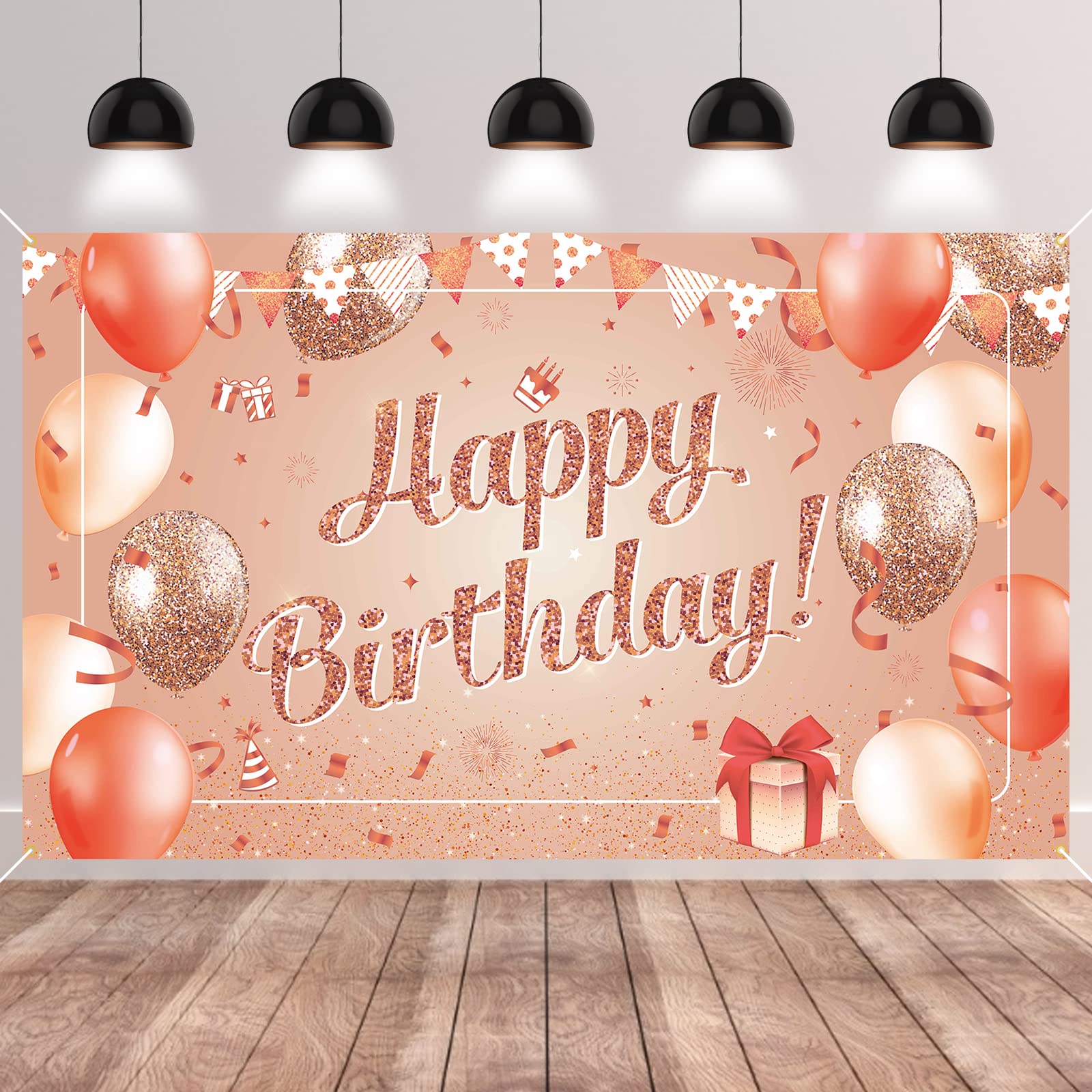 Buy Rose Gold Happy Birthday Backdrop, GRESATEK Happy Birthday Banner ...