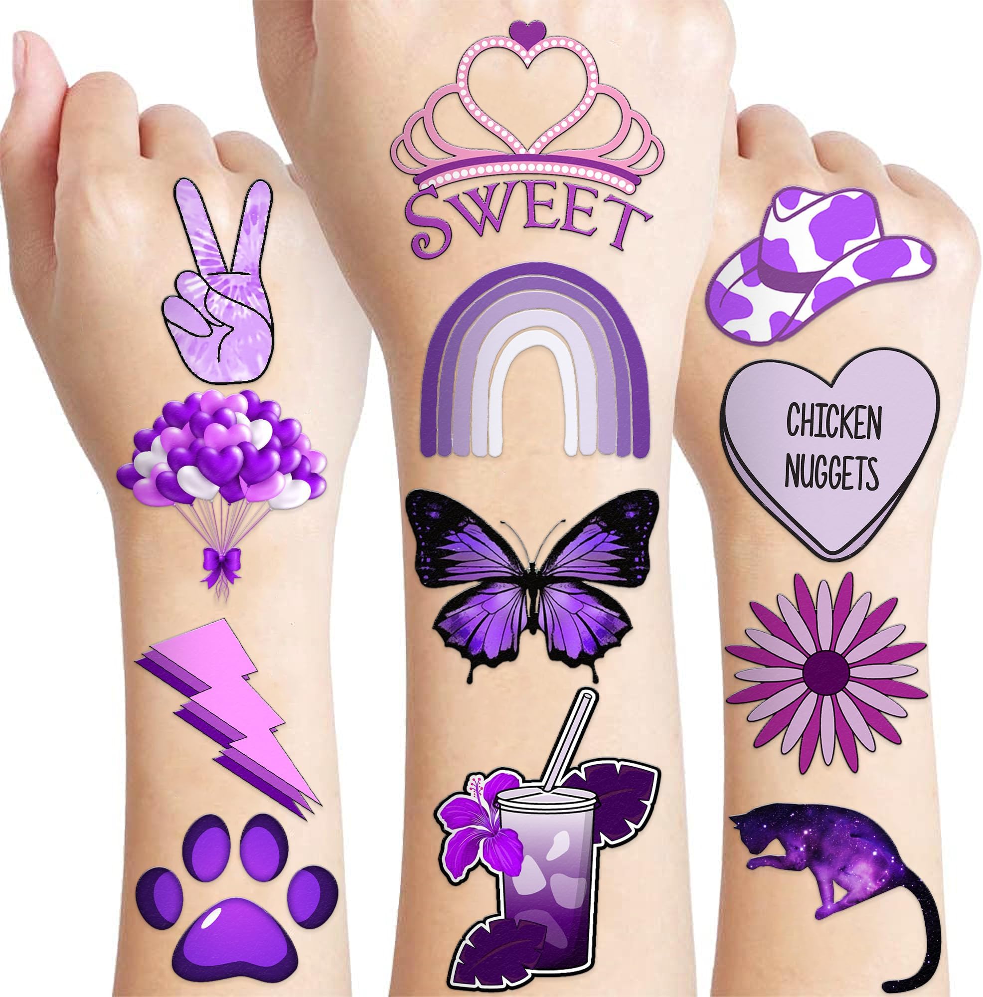 Amazon.com : TAFLT Purple Flower and Butterfly Fake Tattoos Look Real ...