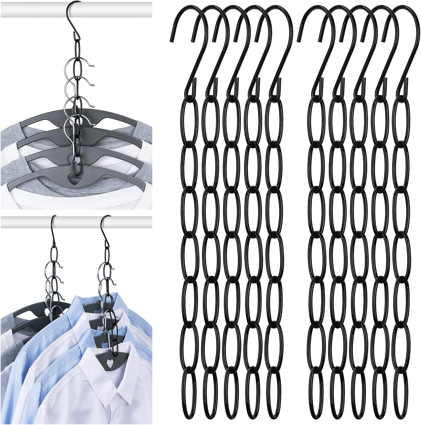 Amazon.com: 10 Pack Hangers Space Saving,Stainless Steel Chain Clothes ...