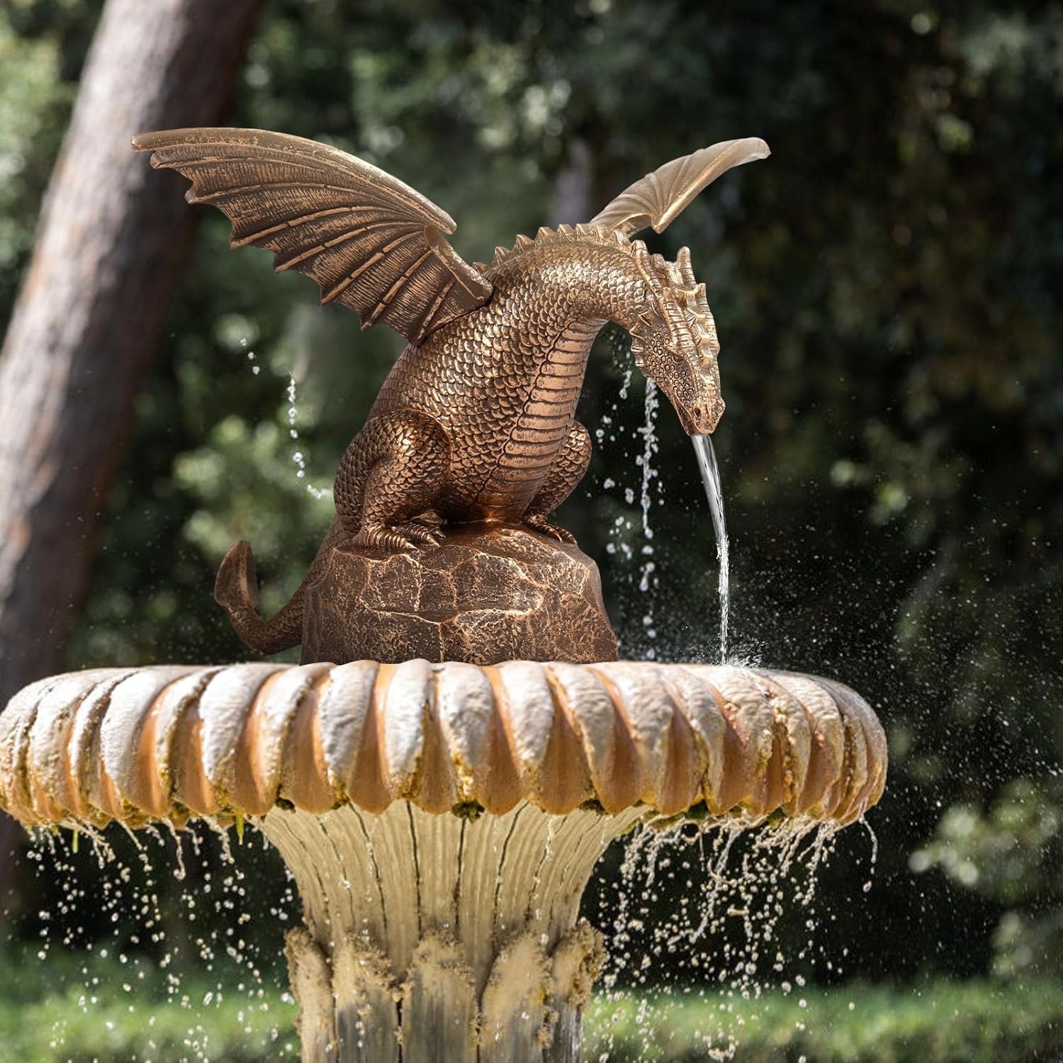 LYIYEYAN Dragon Water Fountain Décor, Resin Garden Dragon Statue ...