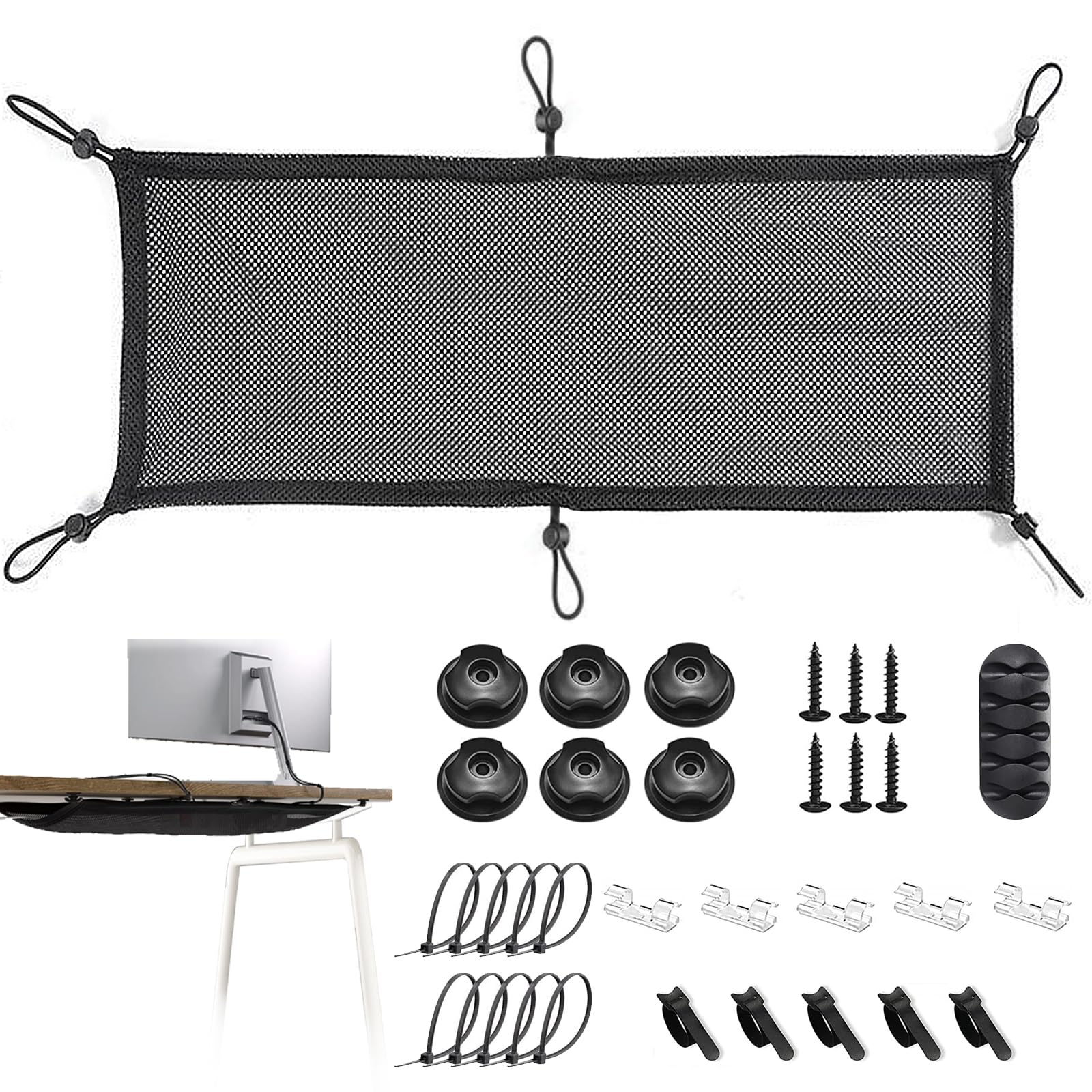 Amazon.com: Cevicant Cable Management Mesh Under Desk Kit, Privacy Net ...
