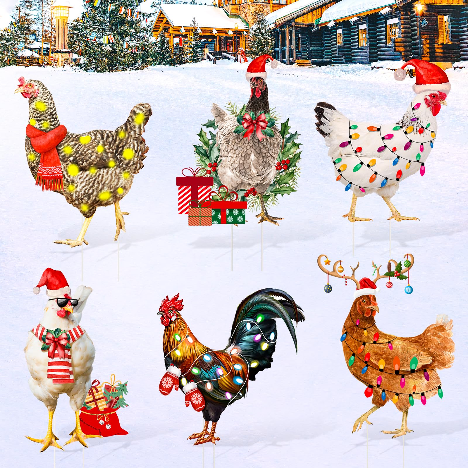 Amazon.com : 6 PCS Christmas Chicken Decorations Christmas Chicken Yard ...