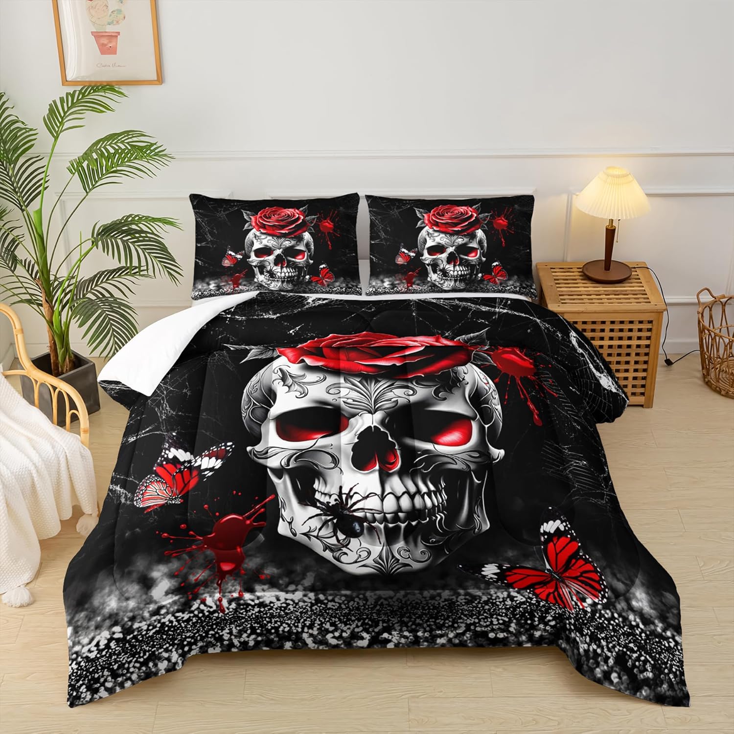 Amazon.com: lneffble Gothic Skull Comforter Set Queen Size for Boys ...