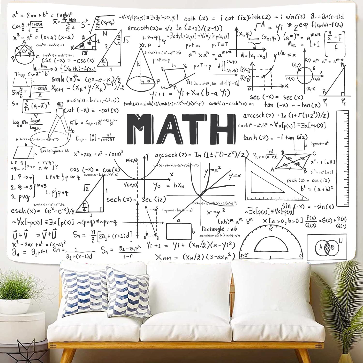 Amazon.com: Math Tapestry Hand Drawn Math Formulas Tapestry for Kids ...