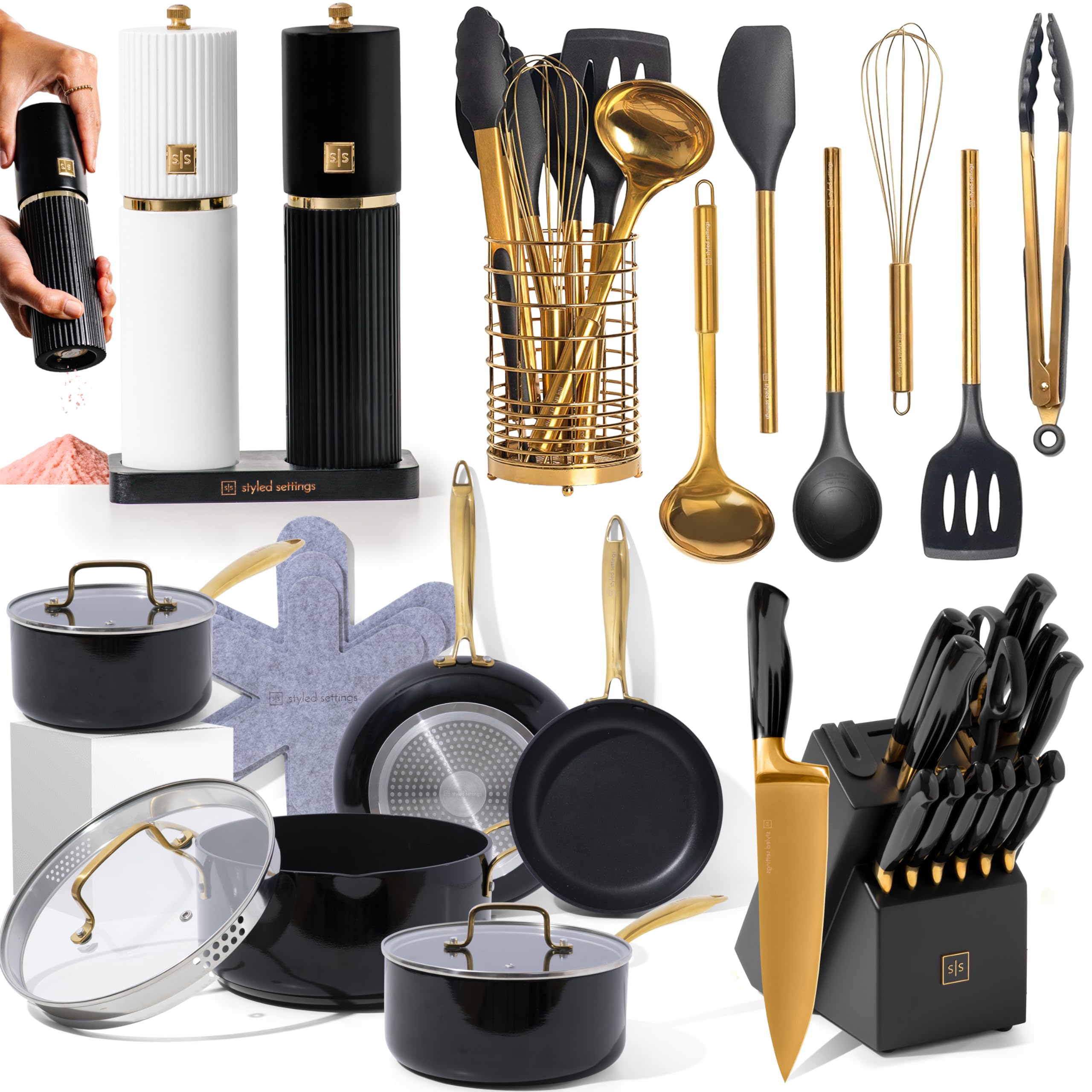 Amazon.com: Styled Settings 38-Piece Kitchen Bundle – Black and Gold ...