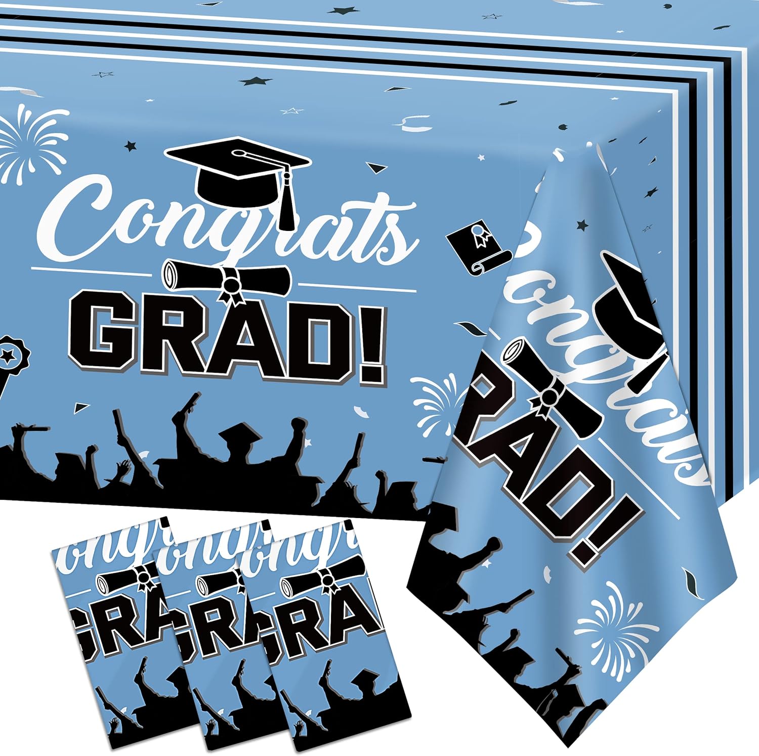 Amazon.com: Graduation Tablecloth Light Blue Black 3pcs, Graduation ...