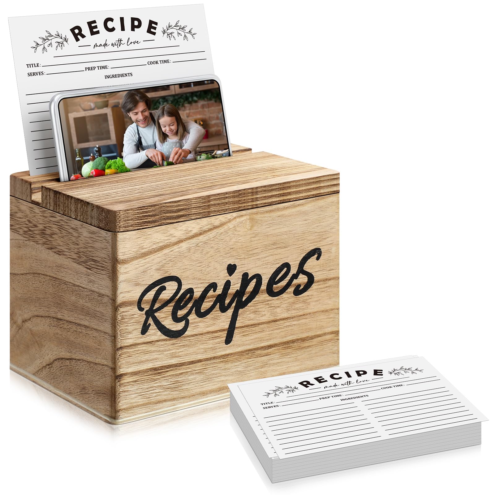 Amazon.com: Hoteam Wooden Recipe Box with Cards and Rustic Wood Recipe ...