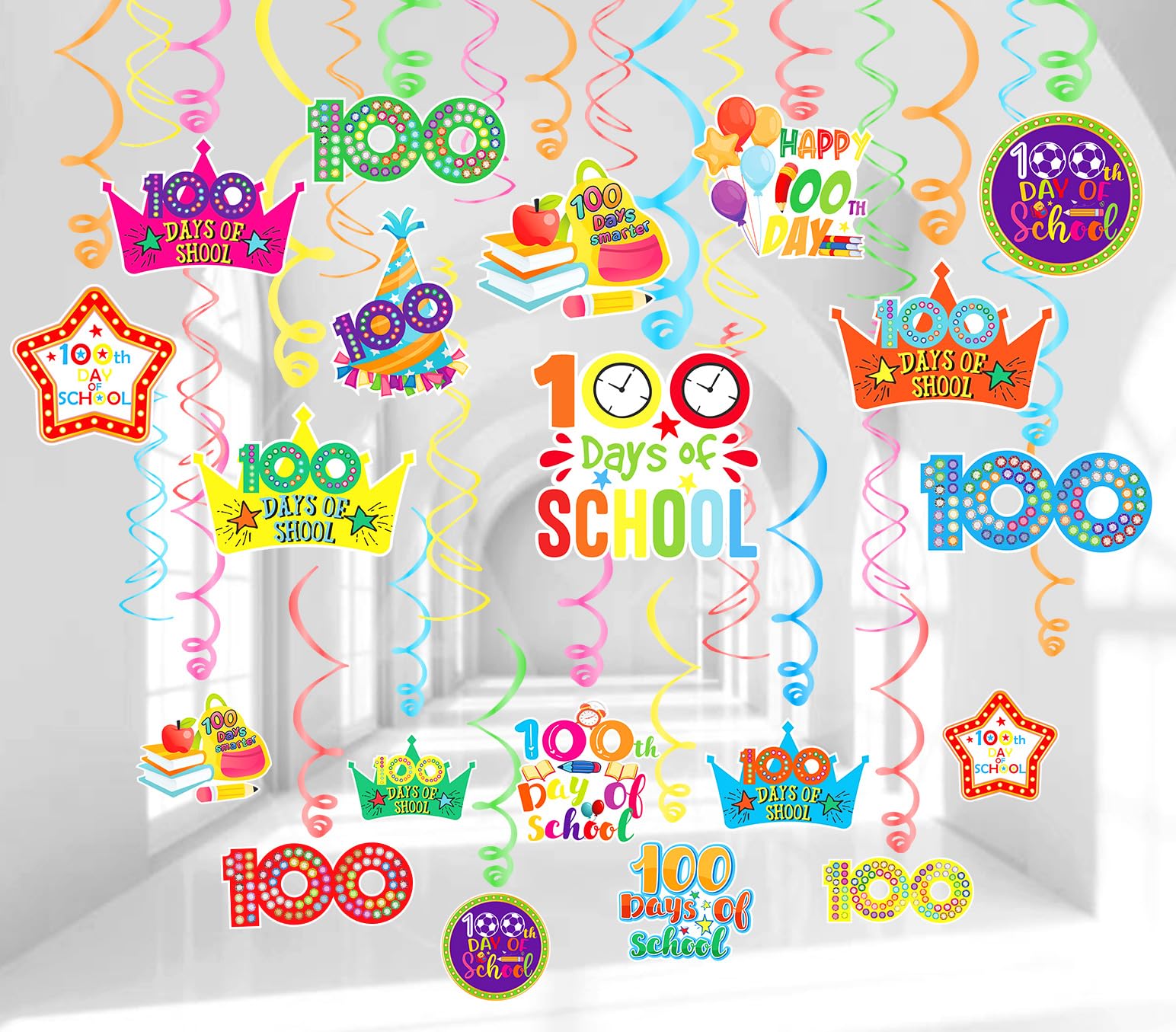 Amazon.com: KALEFO 100 Days of School Decorations 30Pcs Colorful Happy ...